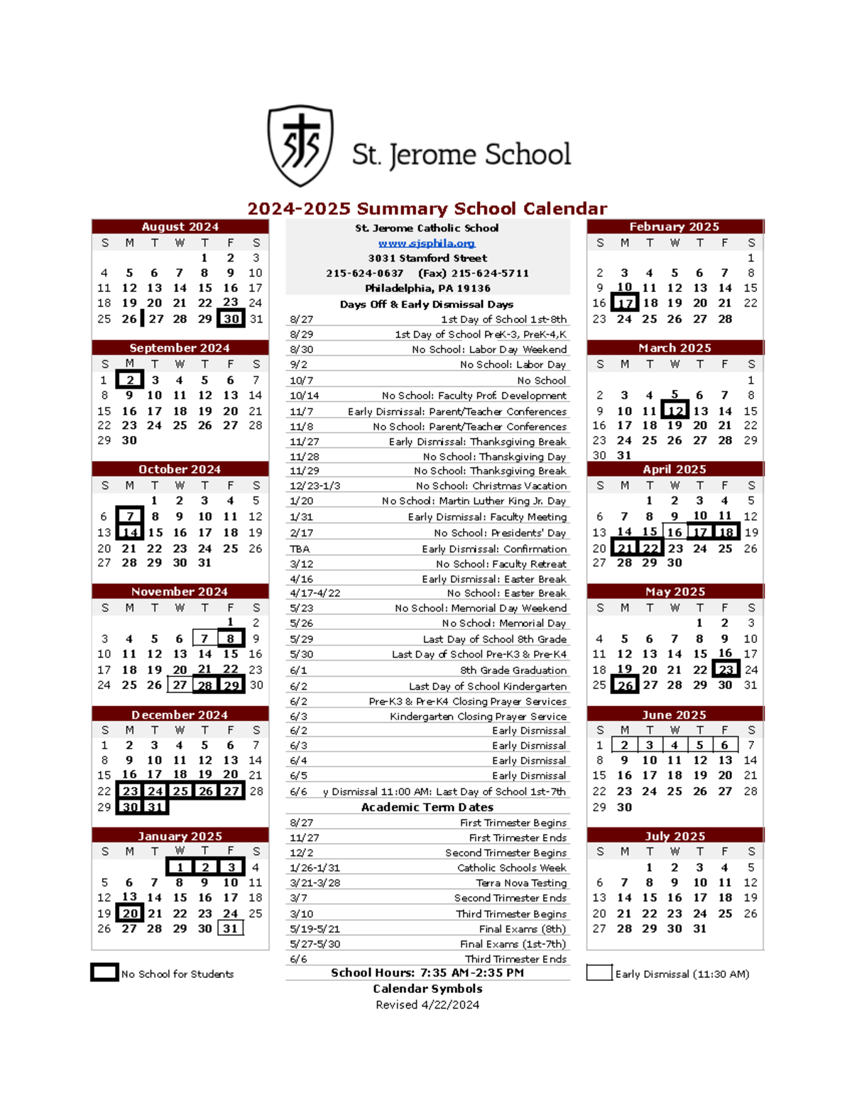 2024-2025 Summary Calendar - Yearly Calendar - 2024-2025 Summary School ...