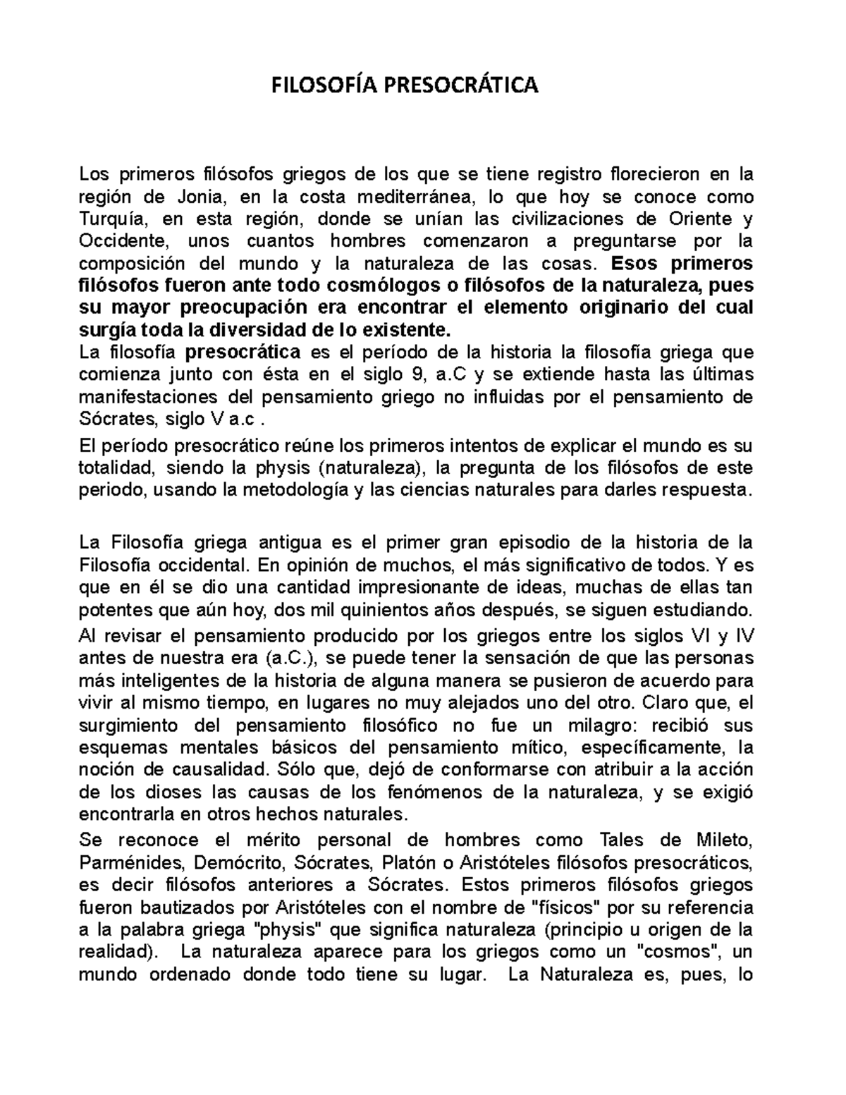 Filosofía Presocrática ( Parte 1) - FILOSOFÍA PRESOCRÁTICA Los primeros ...