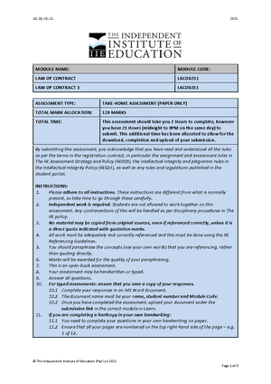 Take-Home Exam 1 - Exam practice past papers - MODULE NAME: MODULE CODE ...
