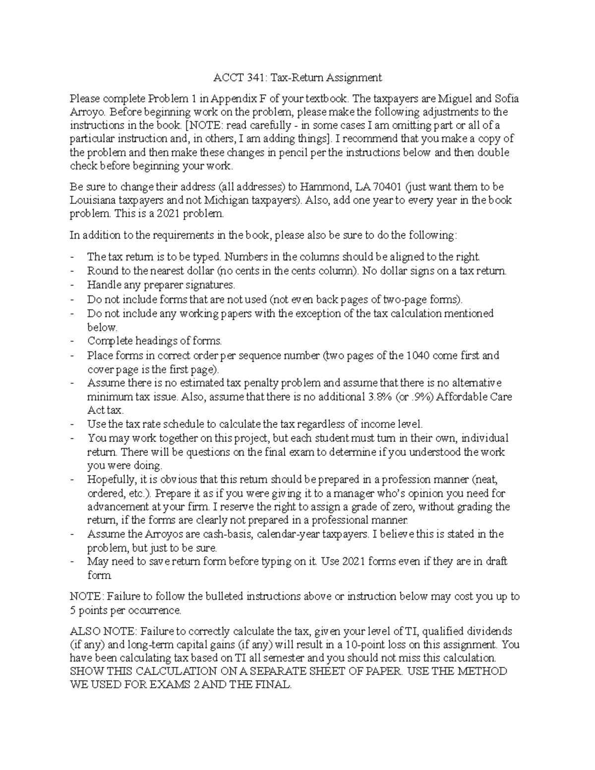 Tax Return Project Instructions - ACCT 341: Tax-Return Assignment ...