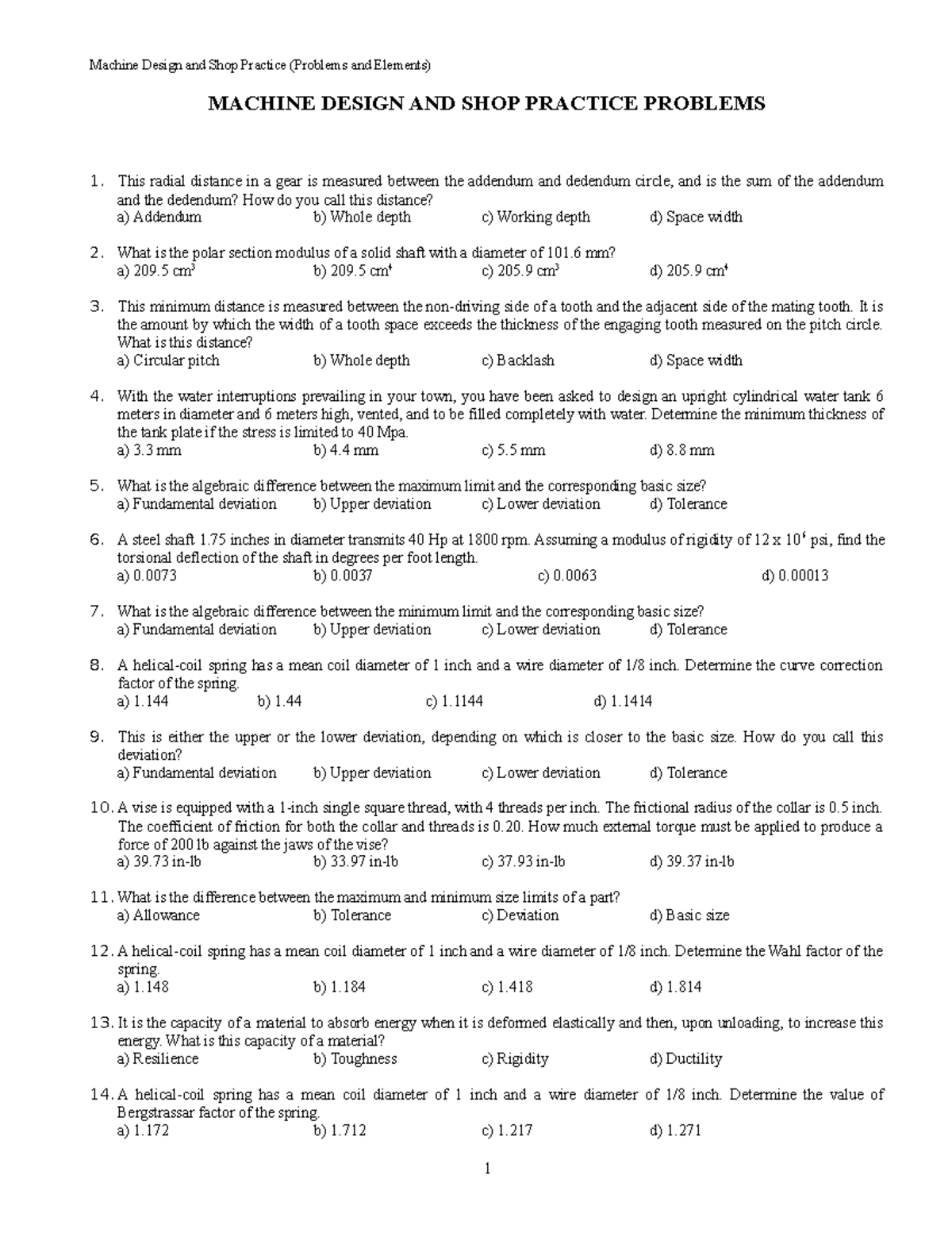 Assignment no. 2 in MDSP - MACHINE DESIGN AND SHOP PRACTICE PROBLEMS ...