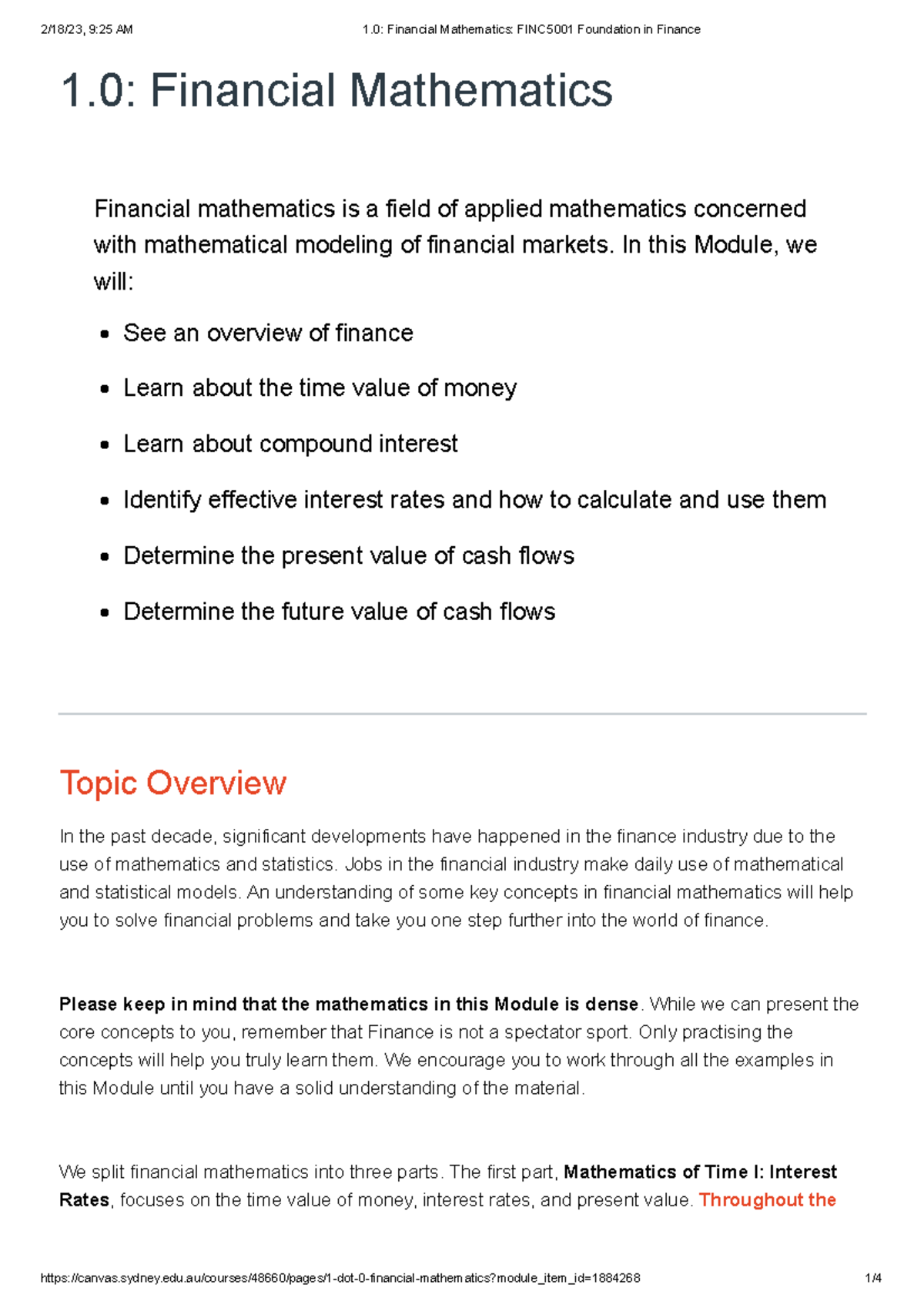 1.0 Financial Mathematics FINC5001 Foundation in Finance - 1: Financial ...