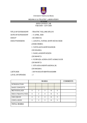 Traffic Volume Study LAB Report - HIGHWAY & TRAFFIC ENGINEERING ECG ...