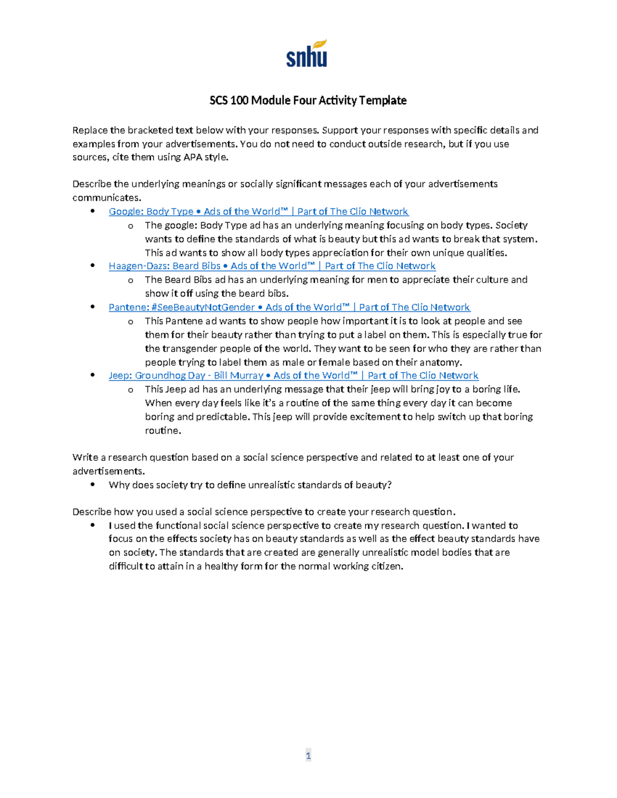 SCS 100 Module Four Activity Template - SCS 100 Module Four Activity ...