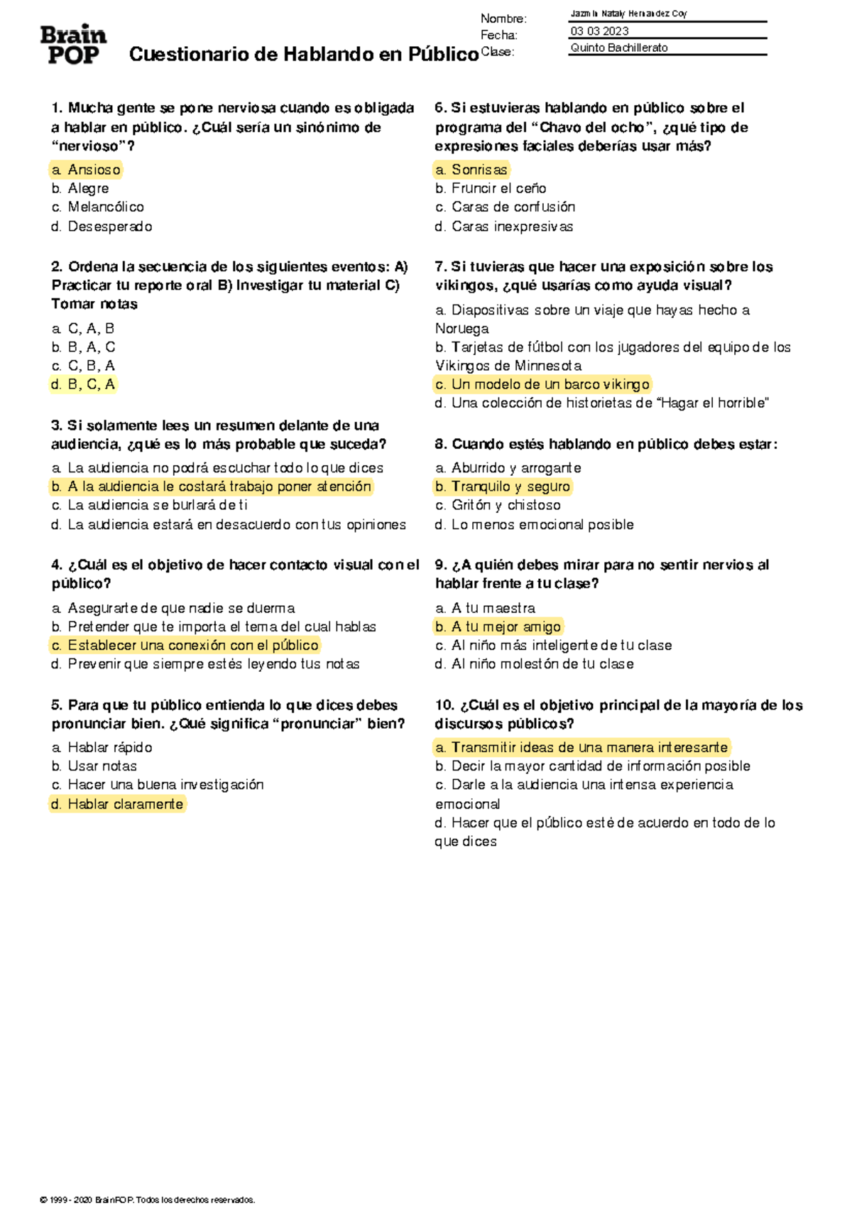 Semana 2 Cuetionario resuelto - Cuestionario de Hablando en Público ...