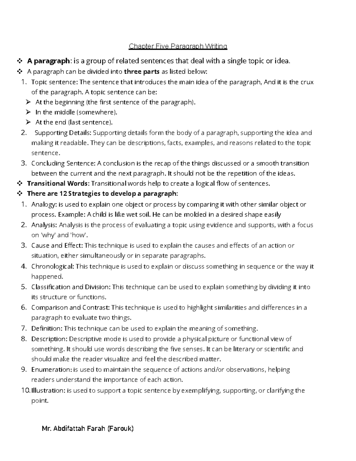 Chapter Five Paragraph Writing - Mr. Abdifattah Farah (Farouk) Chapter ...