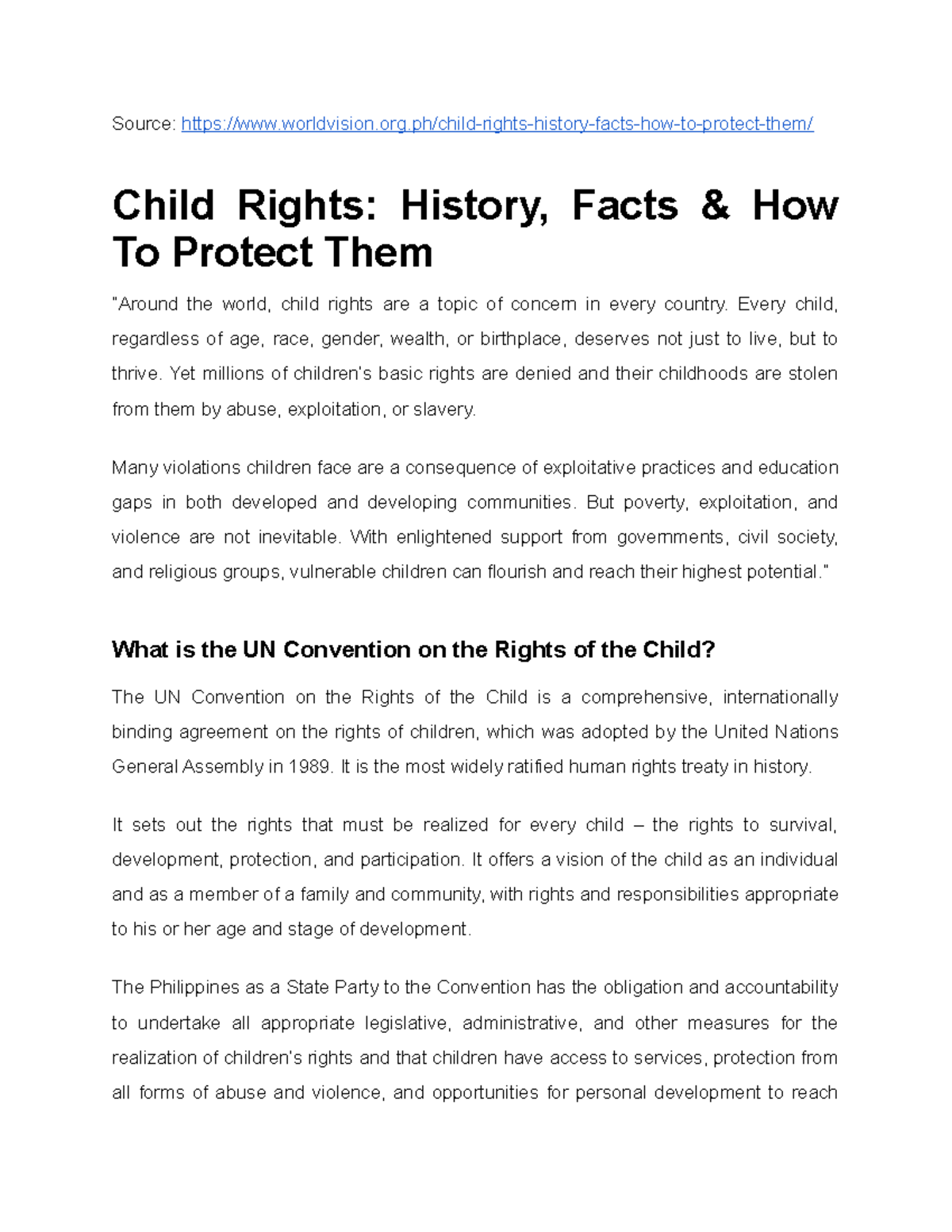Child Rights (World Vision) - Source: - Studocu