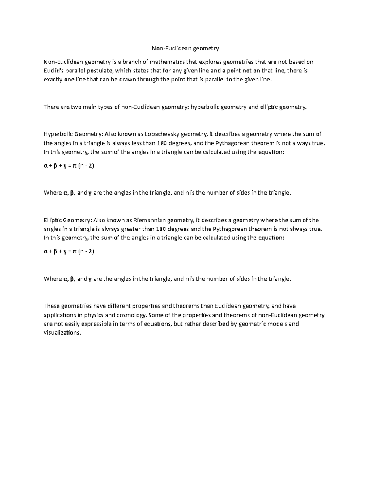 Non-Euclidean geometry - There are two main types of non-Euclidean ...