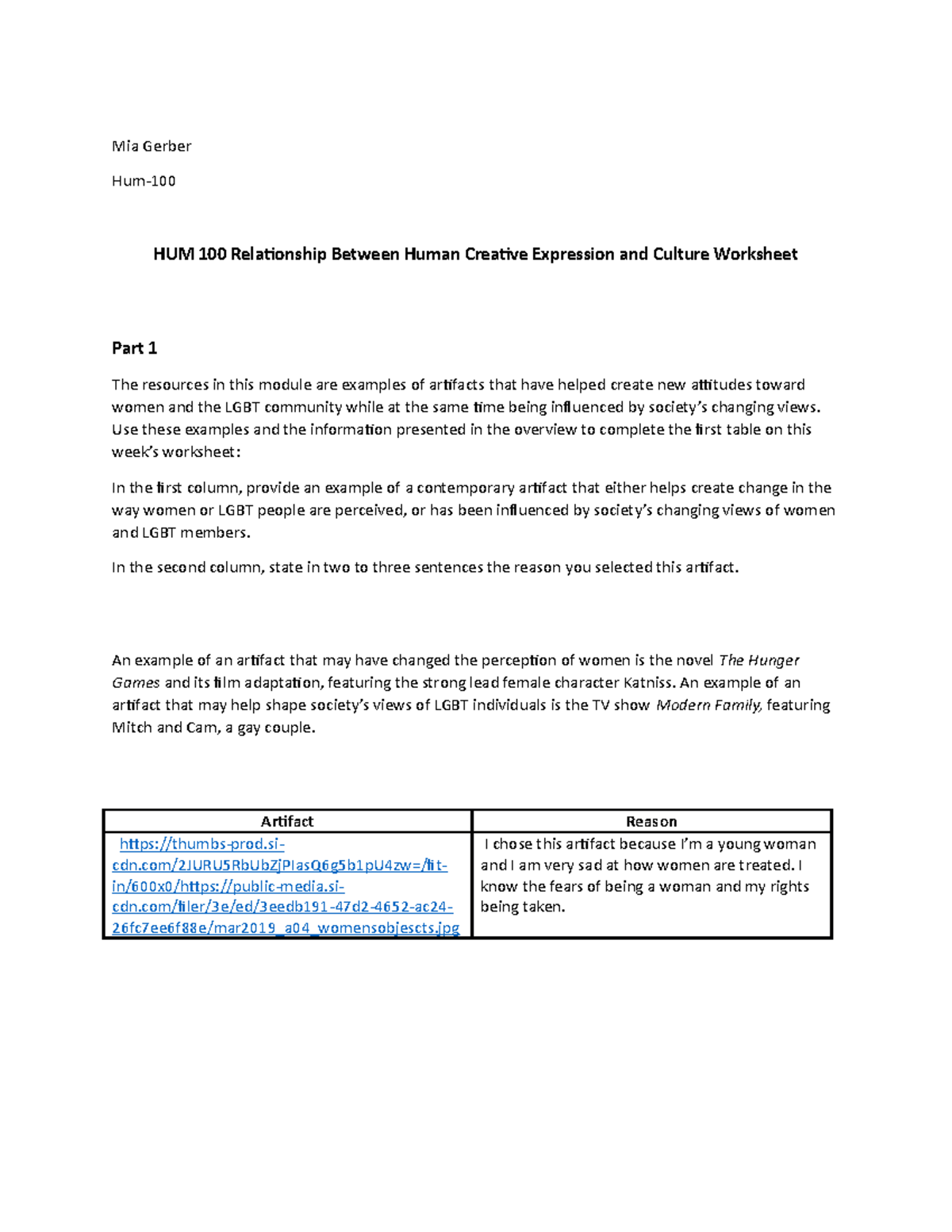 Hum-100 7-3 Worksheet - assignment - Mia Gerber Hum- HUM 100 ...