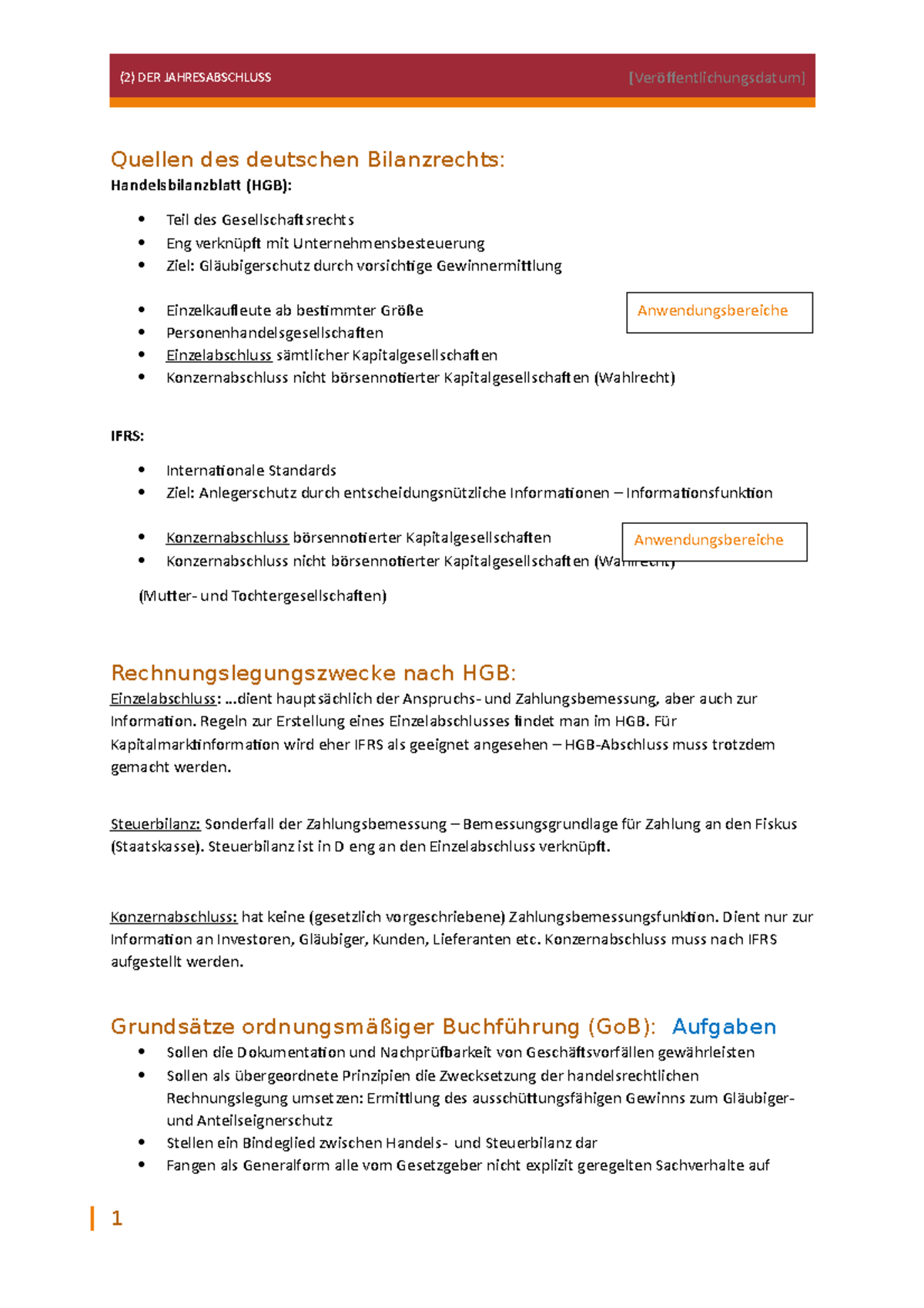 JA KApitel 2 Zusammenfassung - (2) DER JAHRESABSCHLUSS Quellen des ...