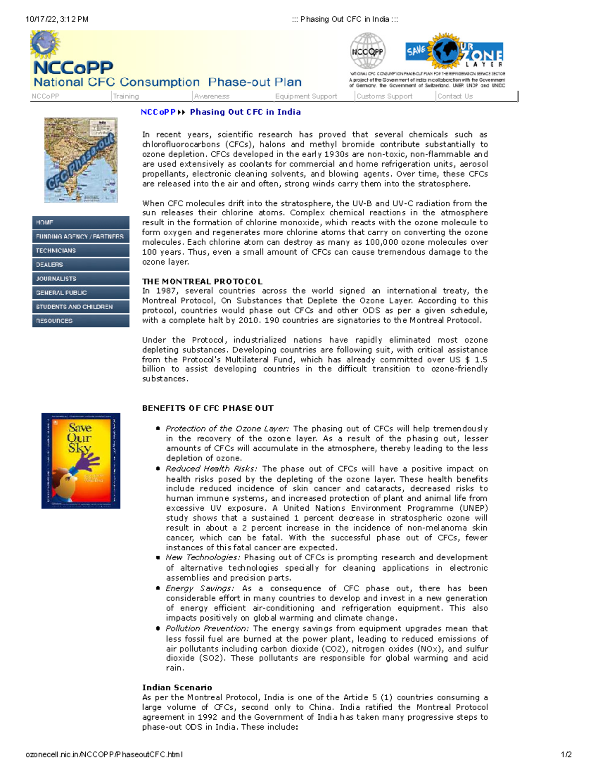 Phasing Out CFC in India - nic/NCCOPP/PhaseoutCFC 1/ NCCoPP Phasing Out ...