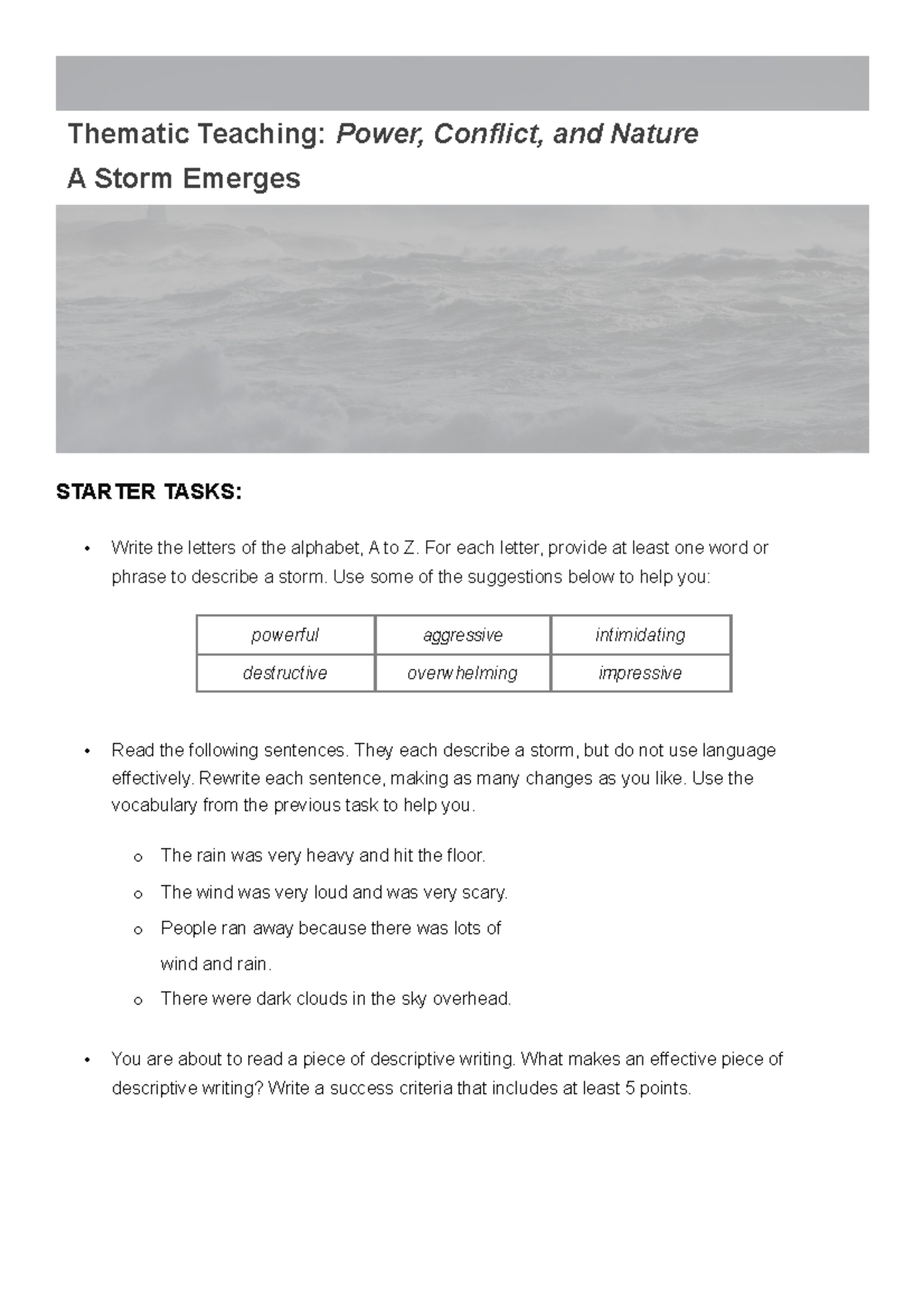 A Storm Emerges through - Thematic Teaching: Power, Conflict, and ...