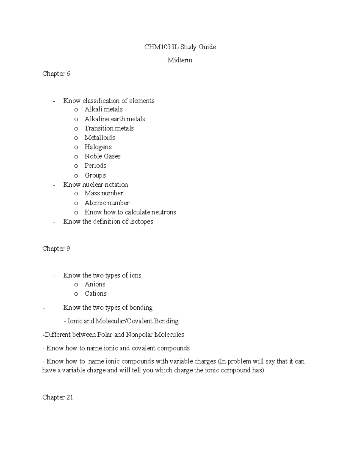 CHM1033 L Study Guide - n/a - CHM1033L Study Guide Midterm Chapter 6 ...
