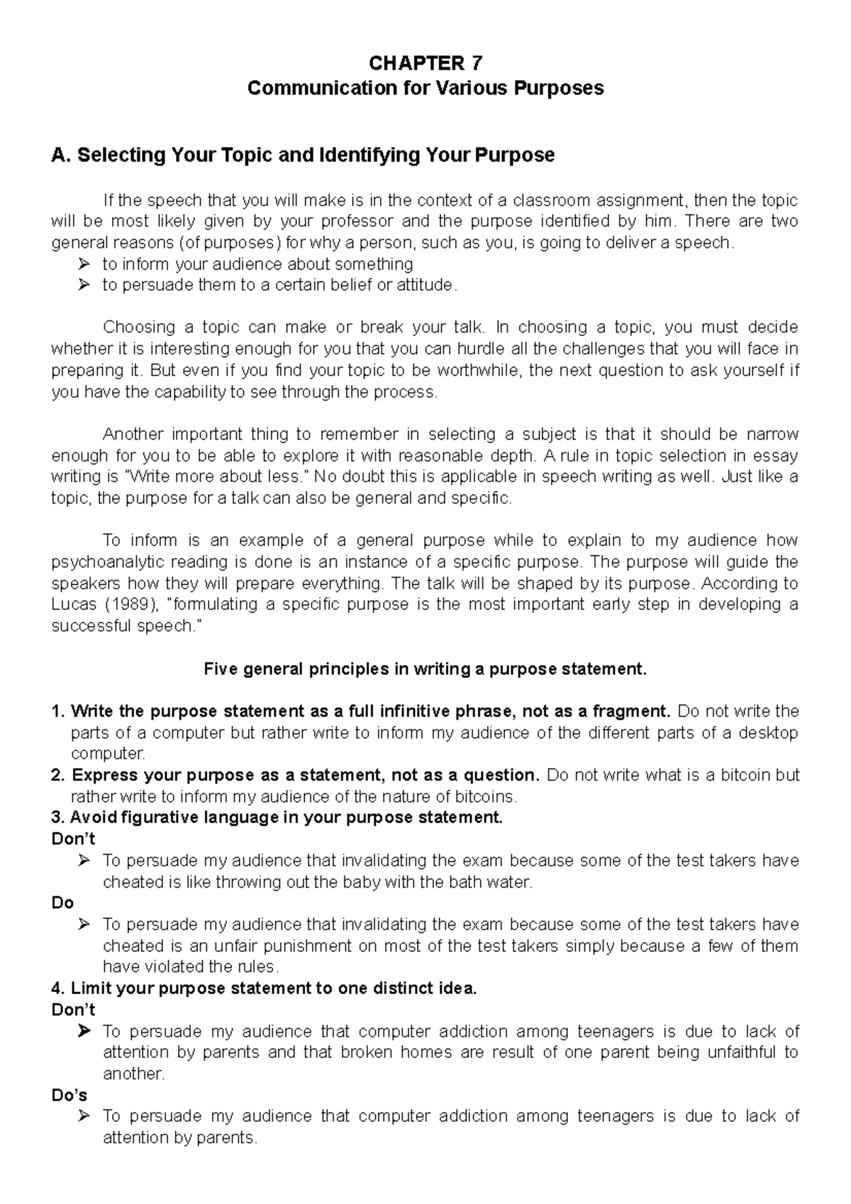 Chapter-7 - Informative lesson - CHAPTER 7 Communication for Various ...