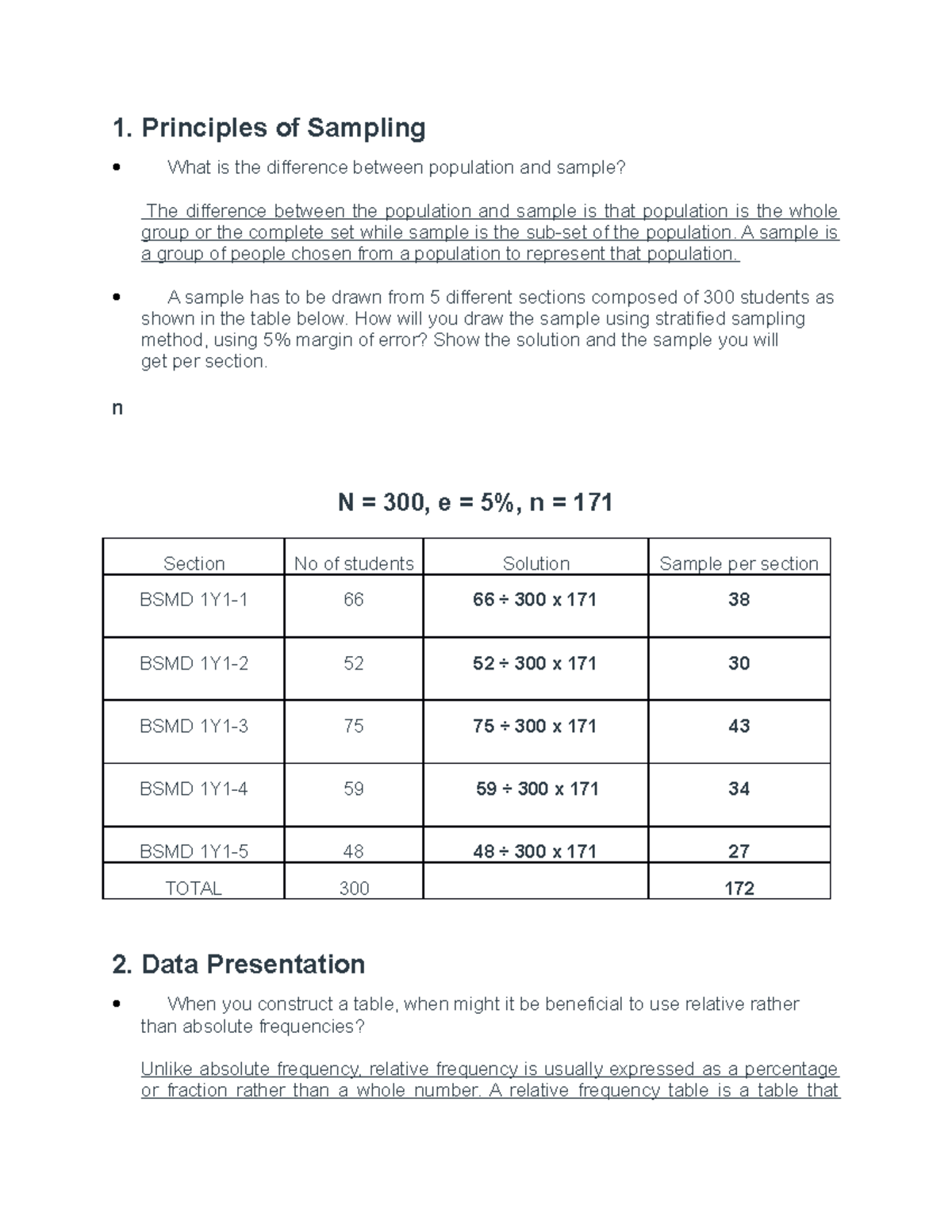 Unit task graph - ANSWER - 1. Principles of Sampling What is the difference between population ...