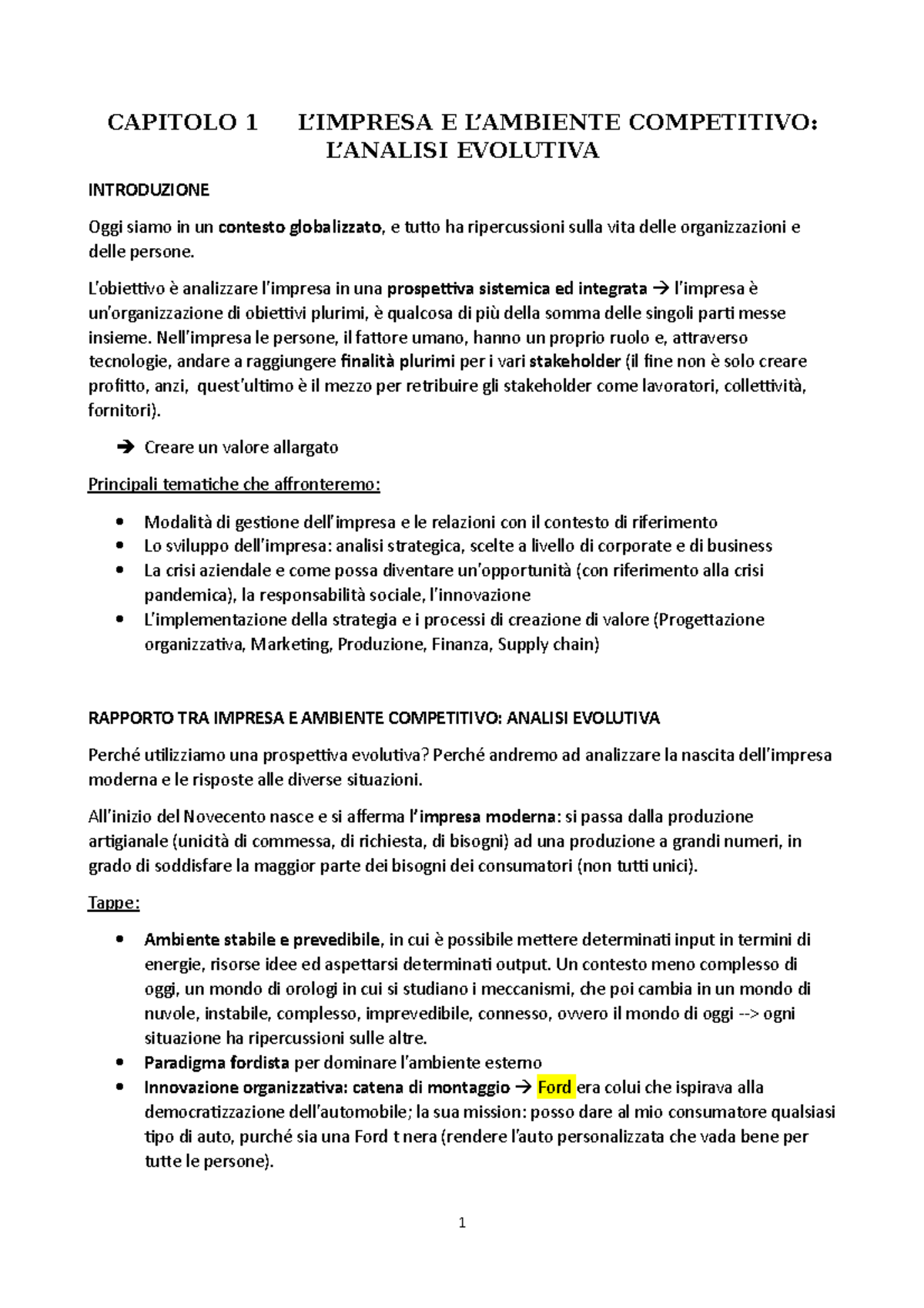 Capitolo 1 - CAPITOLO 1 L’IMPRESA E L’AMBIENTE COMPETITIVO: L’ANALISI ...