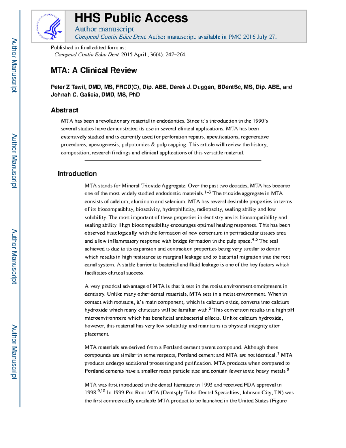 MTA a clinical review - its a article - MTA: A Clinical Review Peter Z ...