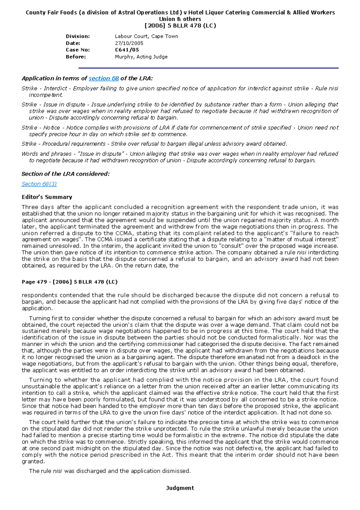 County Fair Foods (a division of Astral Operations Ltd) v Hotel Liquor ...