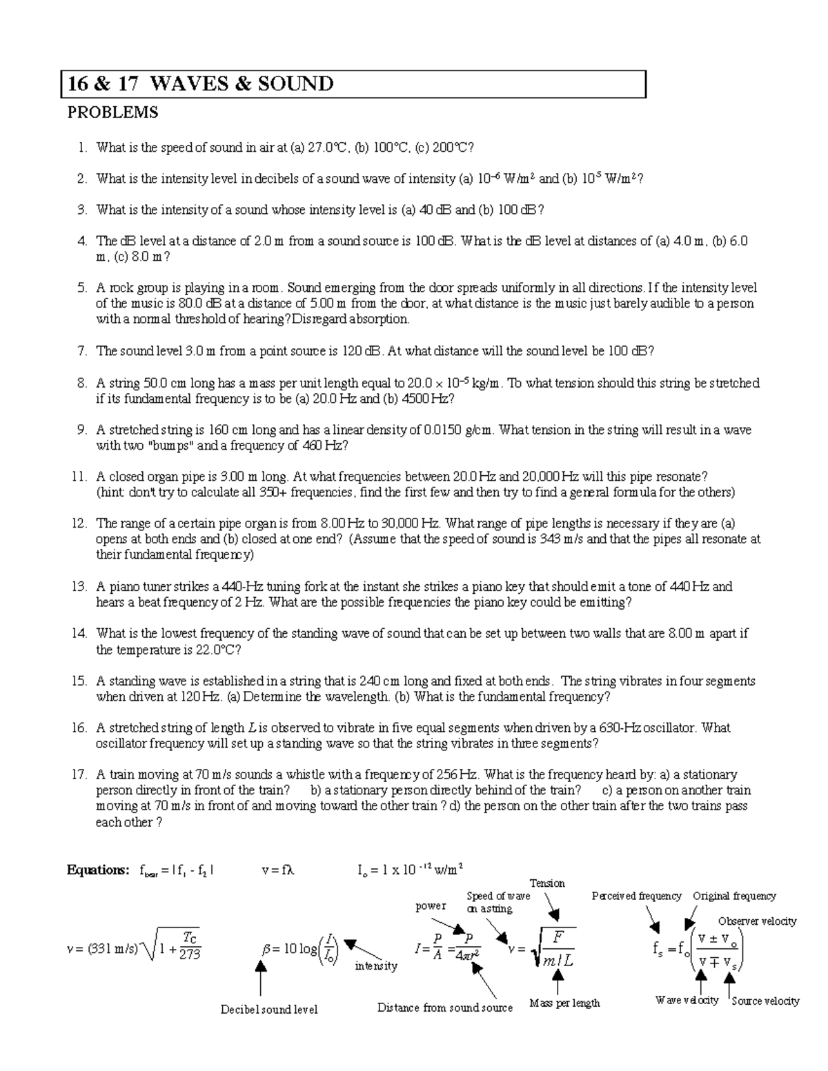 Waves sound practice problems - 16 & 17 WAVES & SOUND PROBLEMS 1. What ...
