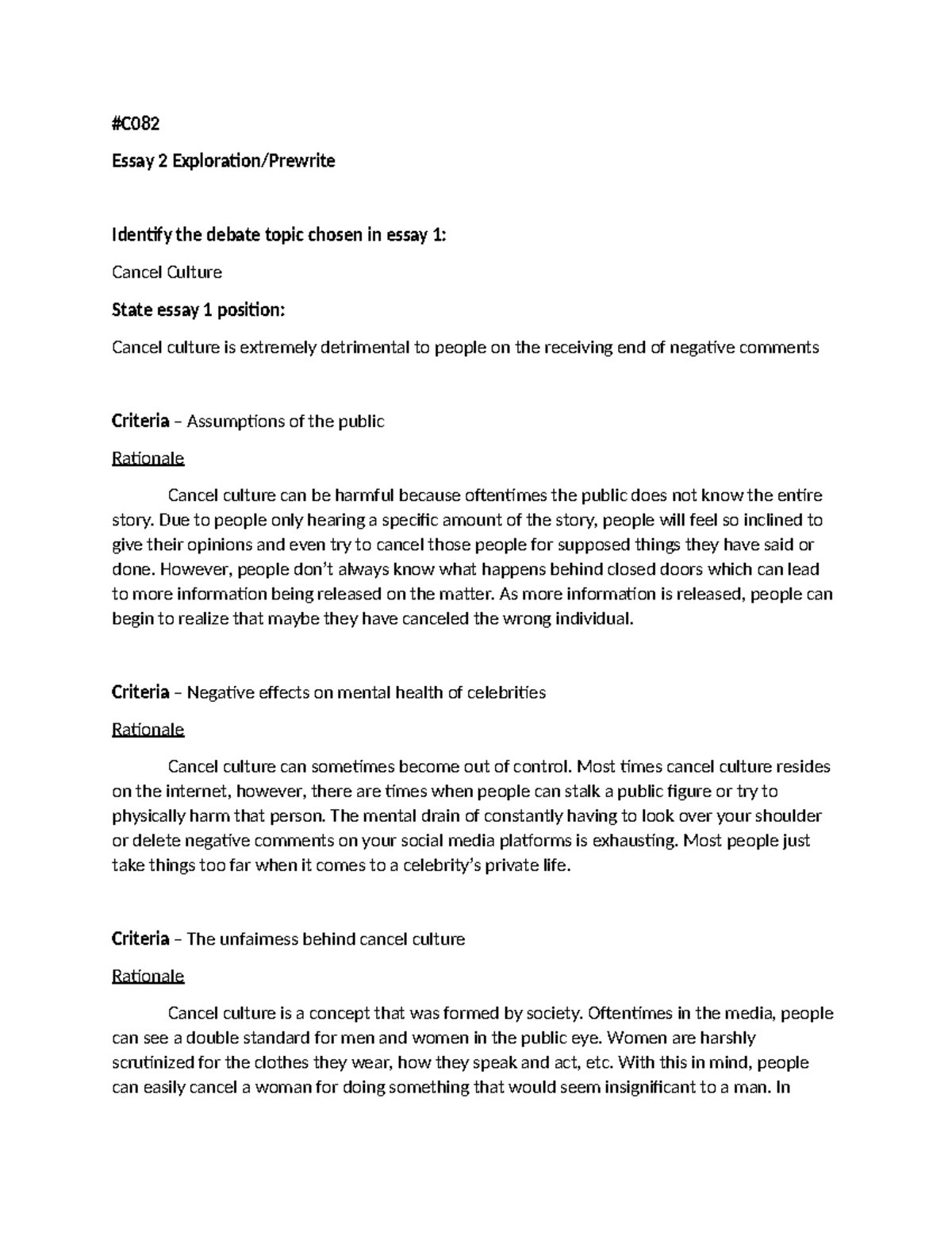 #C082 - Essay 2 Exploration and Prewrite - #C Essay 2 Exploration ...
