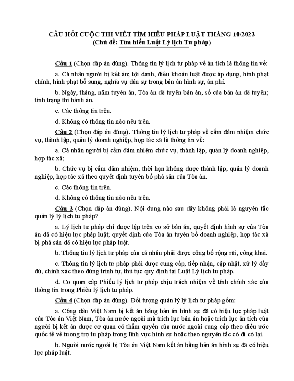 Cau hoi cuoc thi viet tim hieu phap luat thang 10 - CÂU HỎI CUỘC THI VIẾT TÌM HIỂU PHÁP LUẬT ...