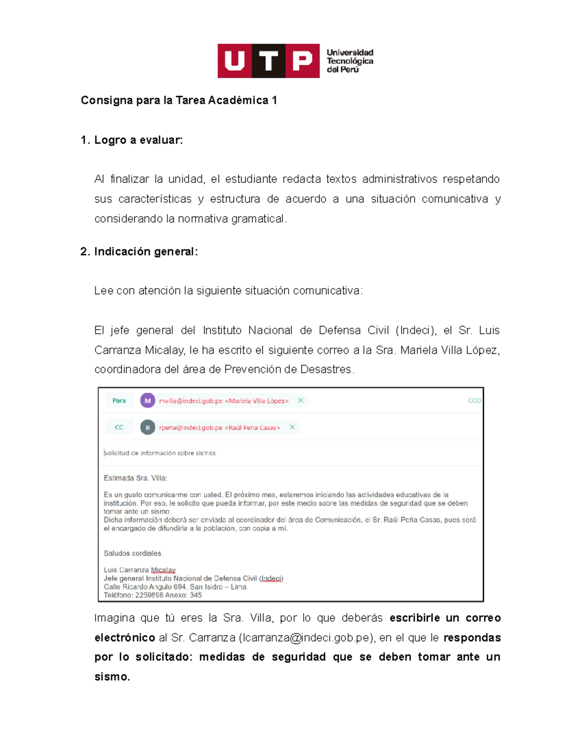 GC N04I Consigna TA 1 21C2A - Consigna para la Tarea Académica 1 1. Logro a evaluar: Al ...