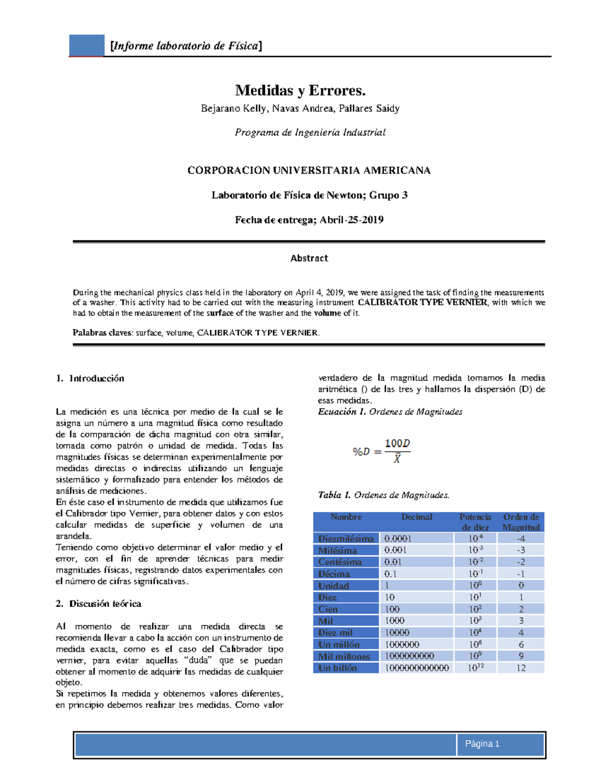 Informe Laboratorio 3 - Warning: TT: undefined function: 32 Medidas y Errores. Bejarano Kelly ...
