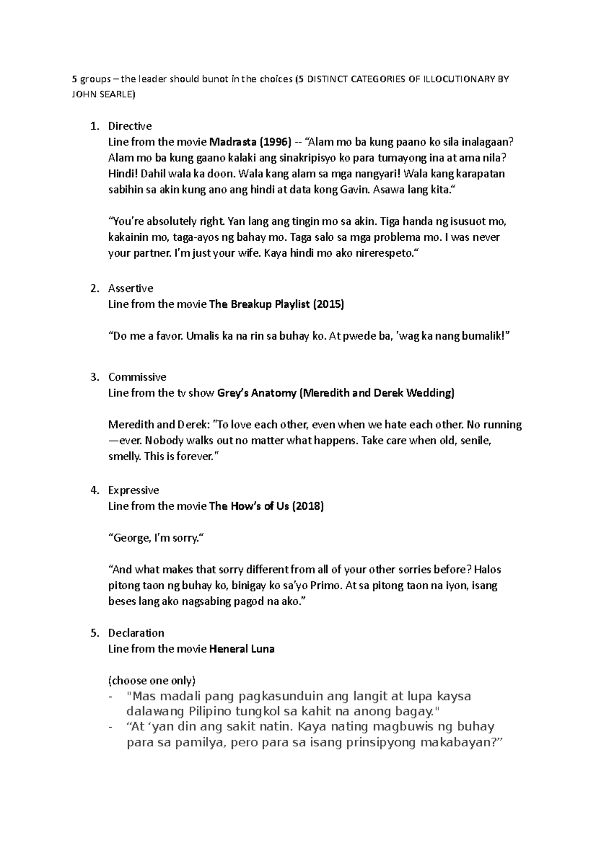 Group activity oral com - 5 groups – the leader should bunot in the ...
