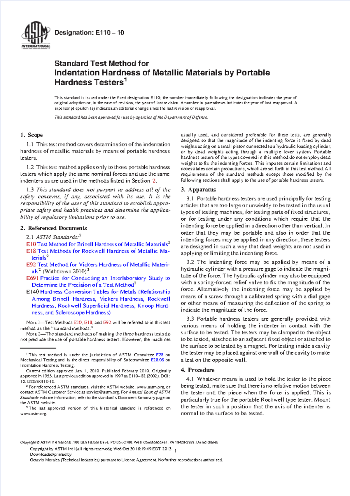 ASTM E110 - 10 (dureza equipos portátiles) - Designation: E110 − 10 ...