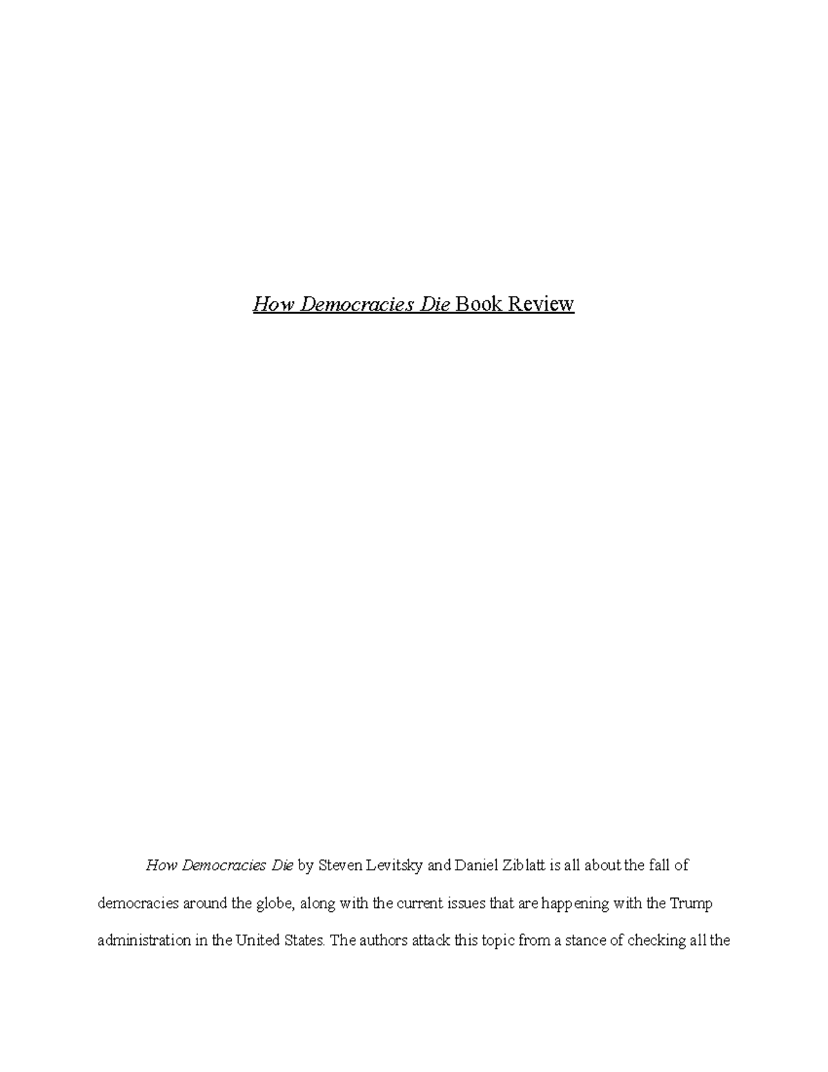 How Democracies Die book review - How Democracies Die Book Review How ...