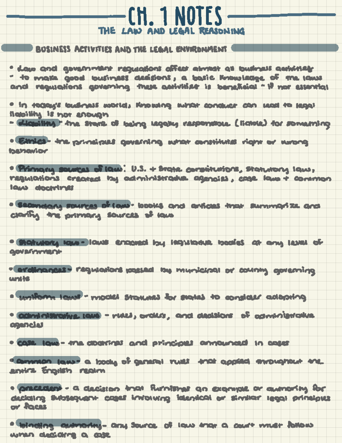 Legal Environment Of Business Ch. 1 Notes - CH . 1 NOTES THE LAW AND ...