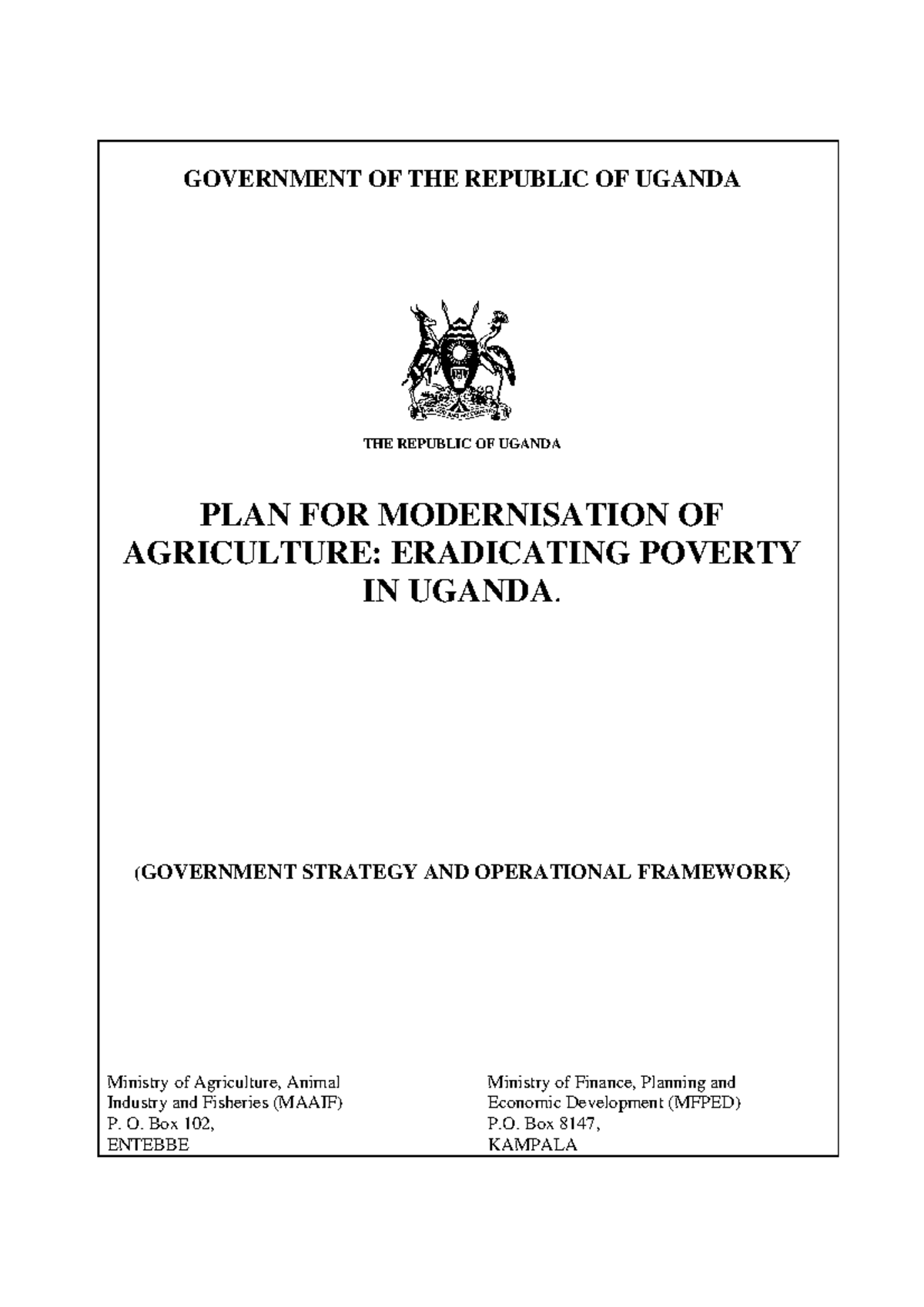 Plan for Modernisation of Agriculture Uganda - GOVERNMENT OF THE ...
