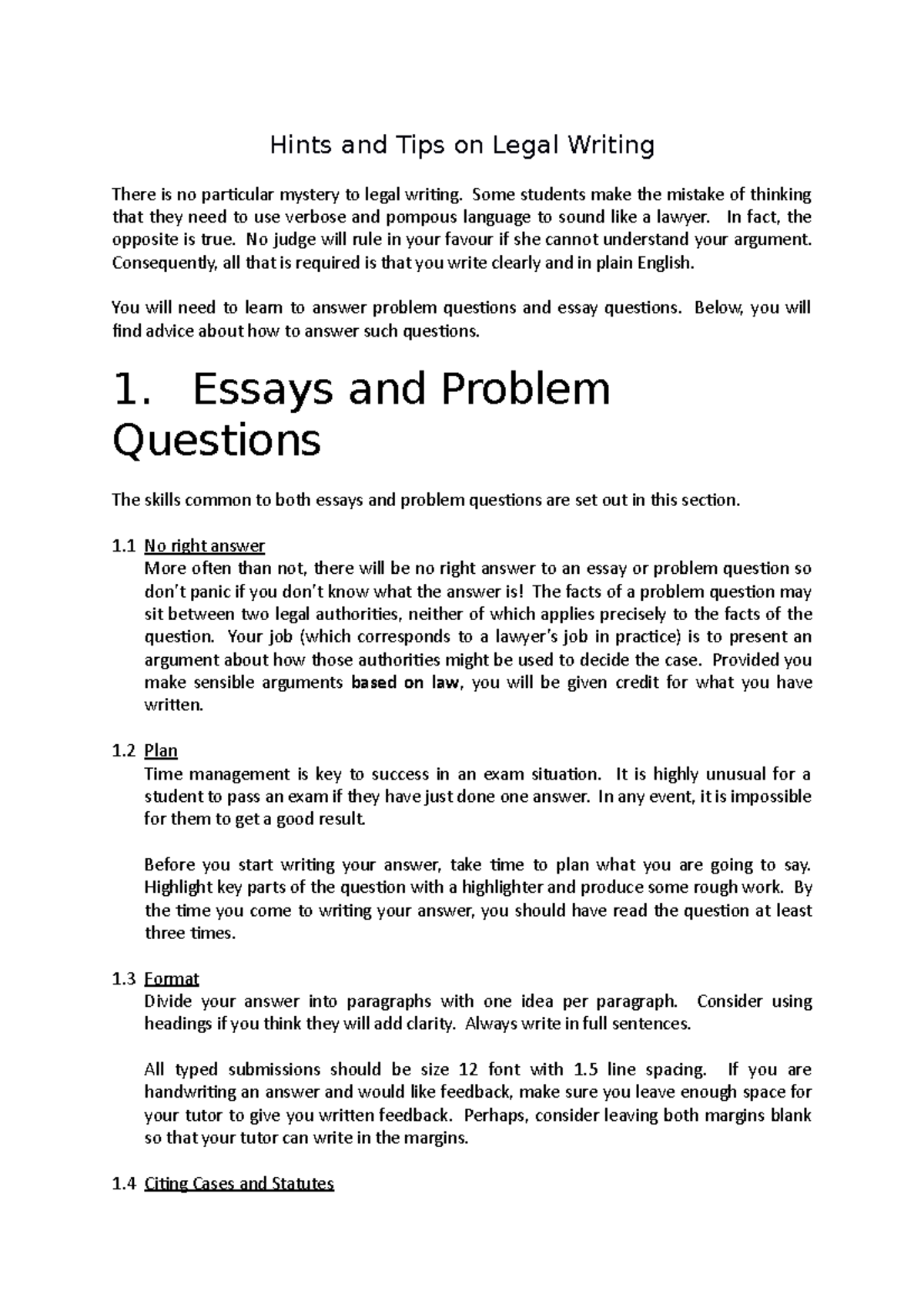 4 Hints and tips on legal writing - LAWS1012 - UCL - Studocu