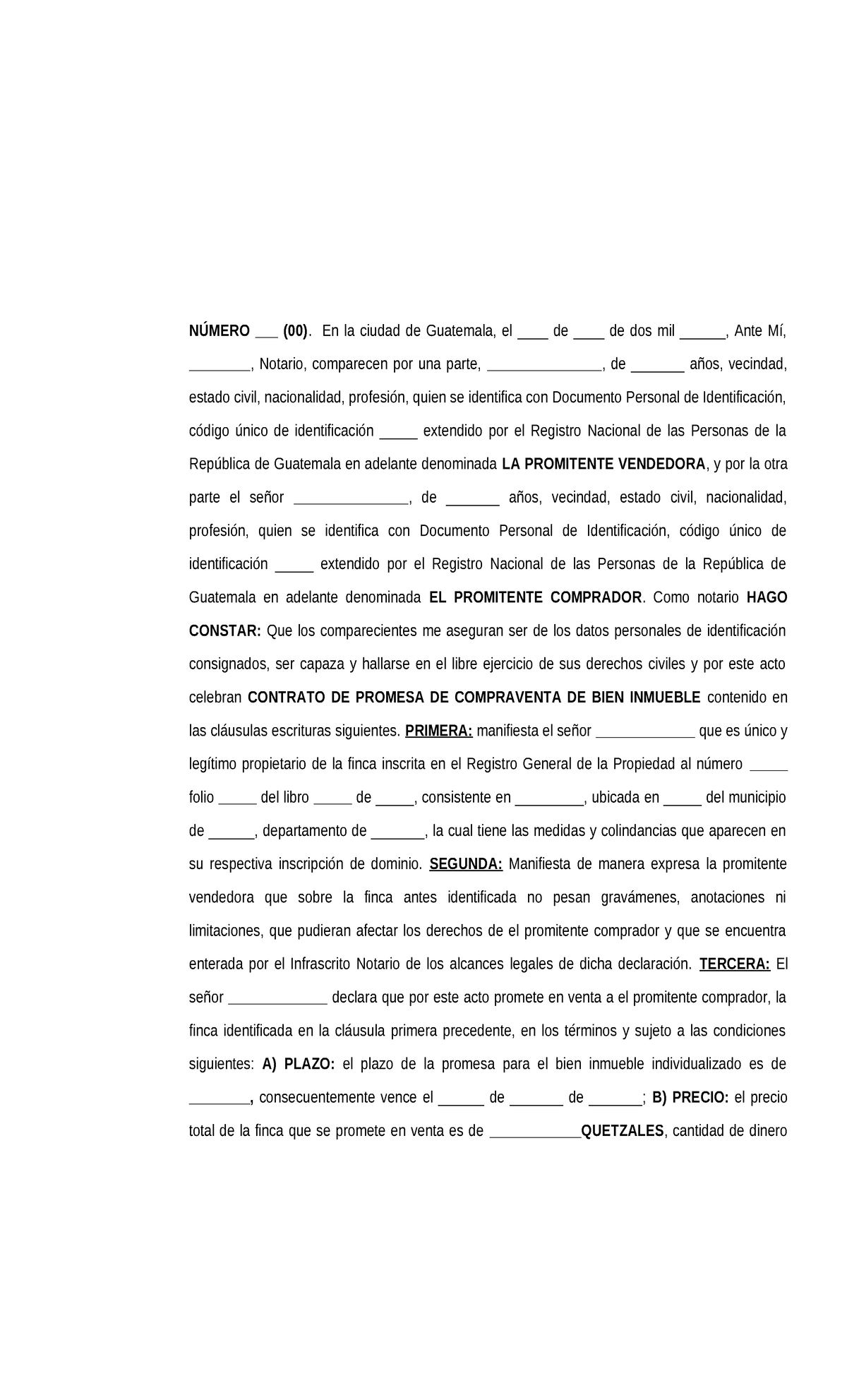 1 Promesa CV Inmueble con testigo a ruego - NÚMERO ___ (00). En la ...