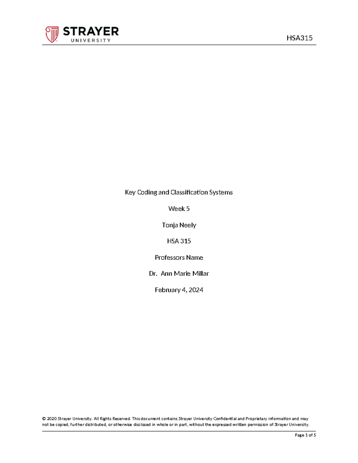 HSA 315 Week 5 Key Coding and Classification Systems 2 - Key Coding and ...