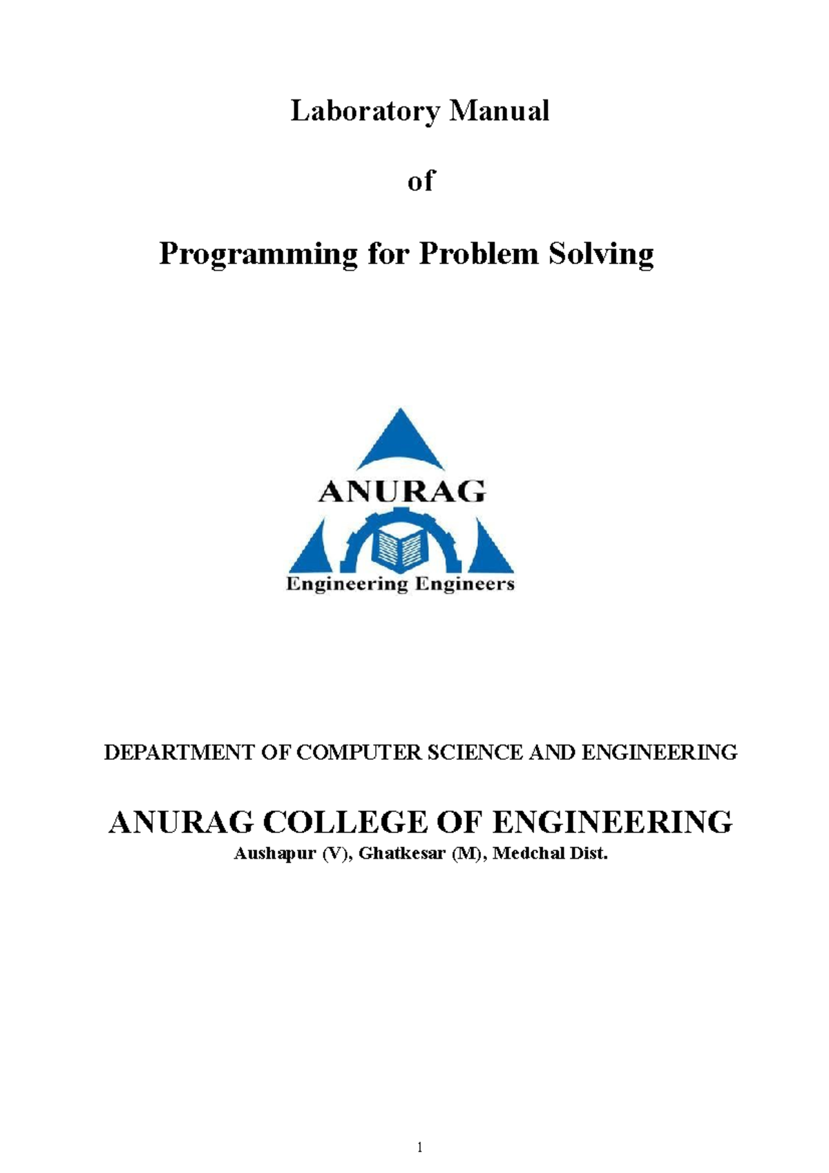 Pps Lab Manual Laboratory Manual Of Programming For Problem Solving