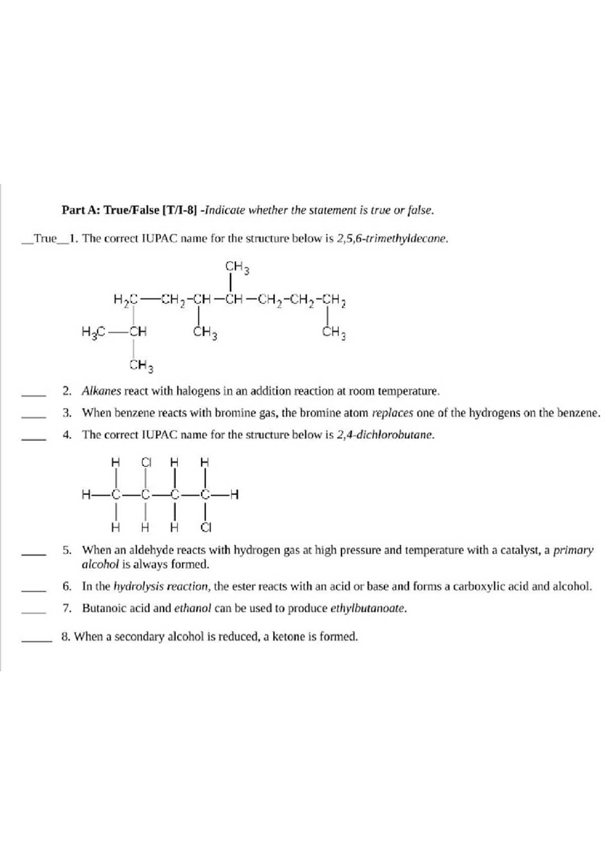 HONORS ALGEBRA MATH 235 Testing Study Guide - Part A: whether the ...
