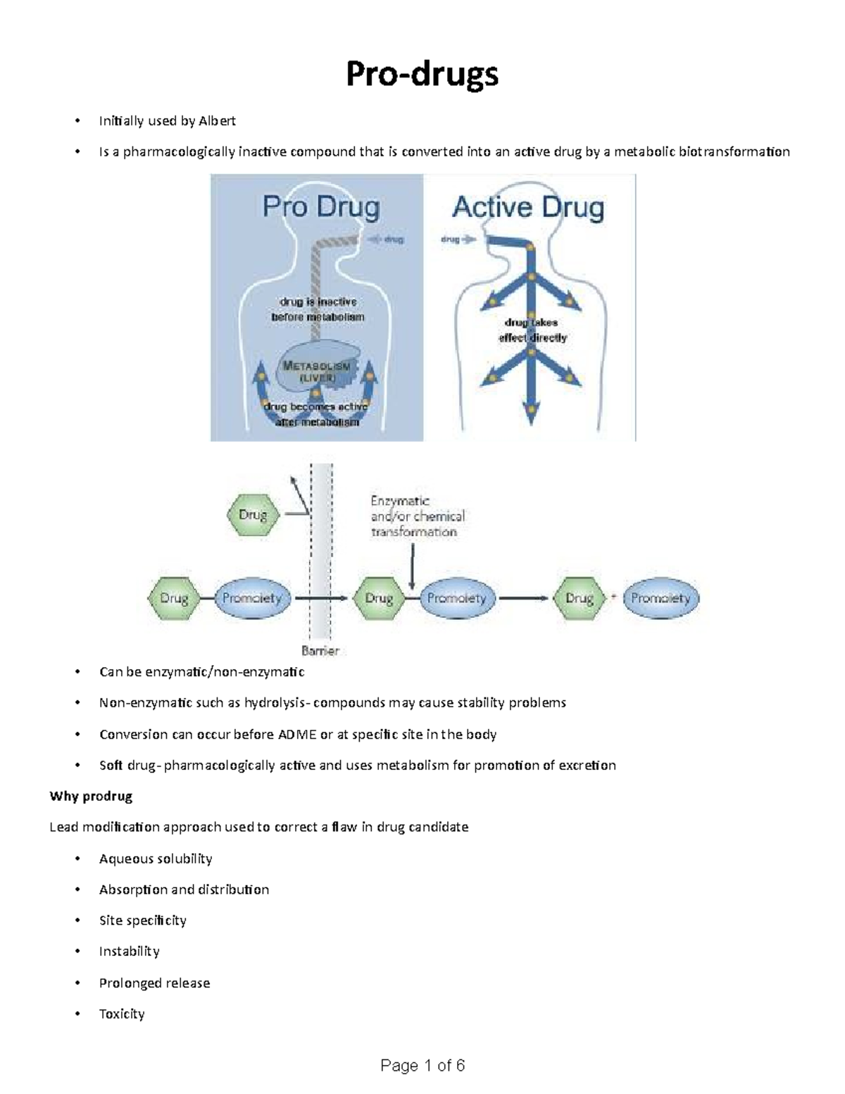 Chapter - 37 Prodrugs - Page 1 of 6 Initially used by Albert Pro-drugs ...