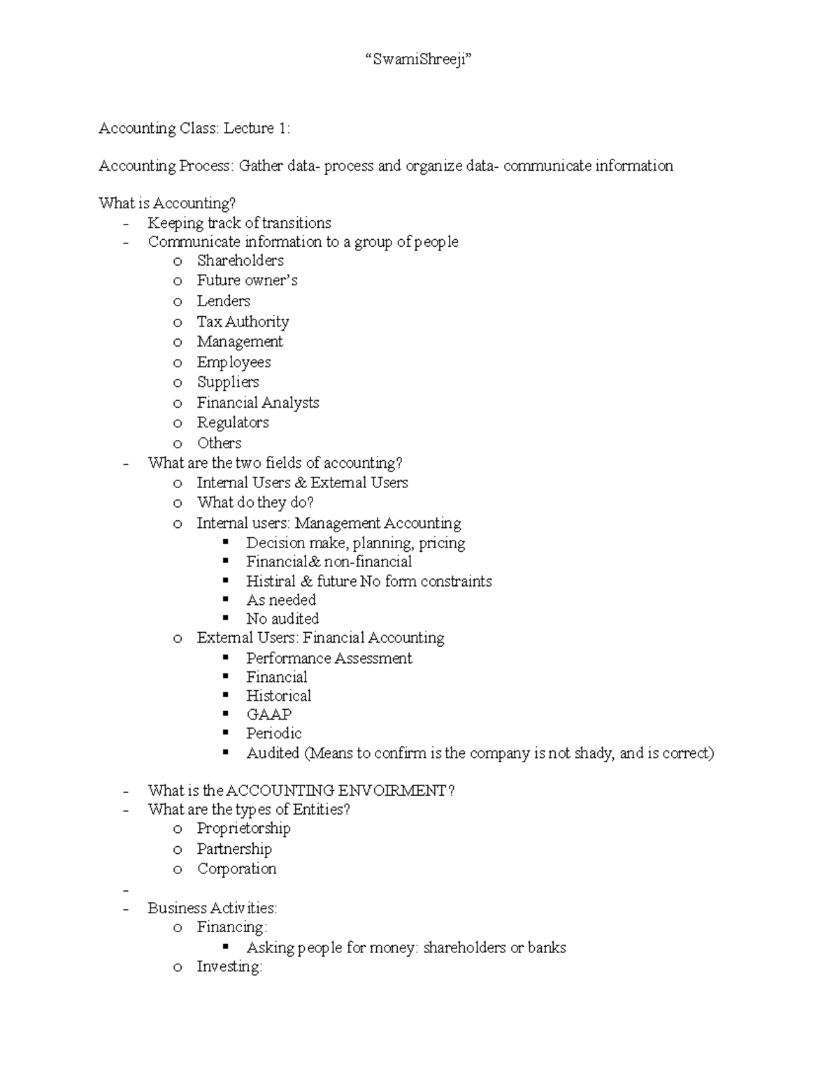 Accounting Class Notes - Adms2500 - NYU - Studocu