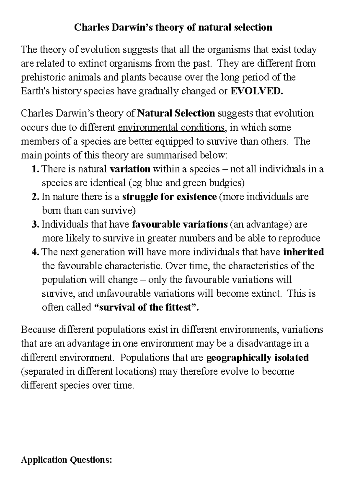 Max York of Charles Darwin’s theory of natural selection - notes and ...