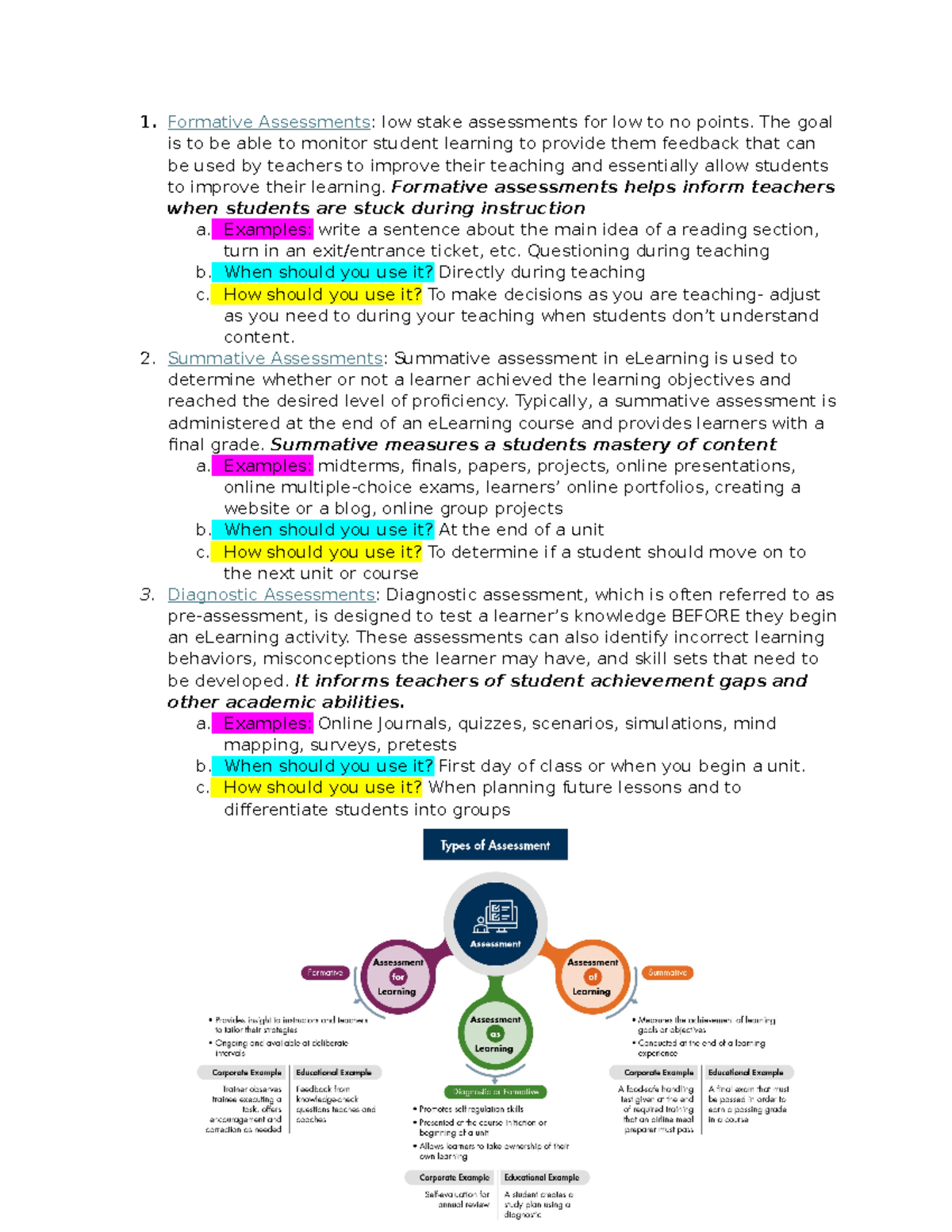 Assessment Notes WGU - Formative Assessments: low stake assessments for ...