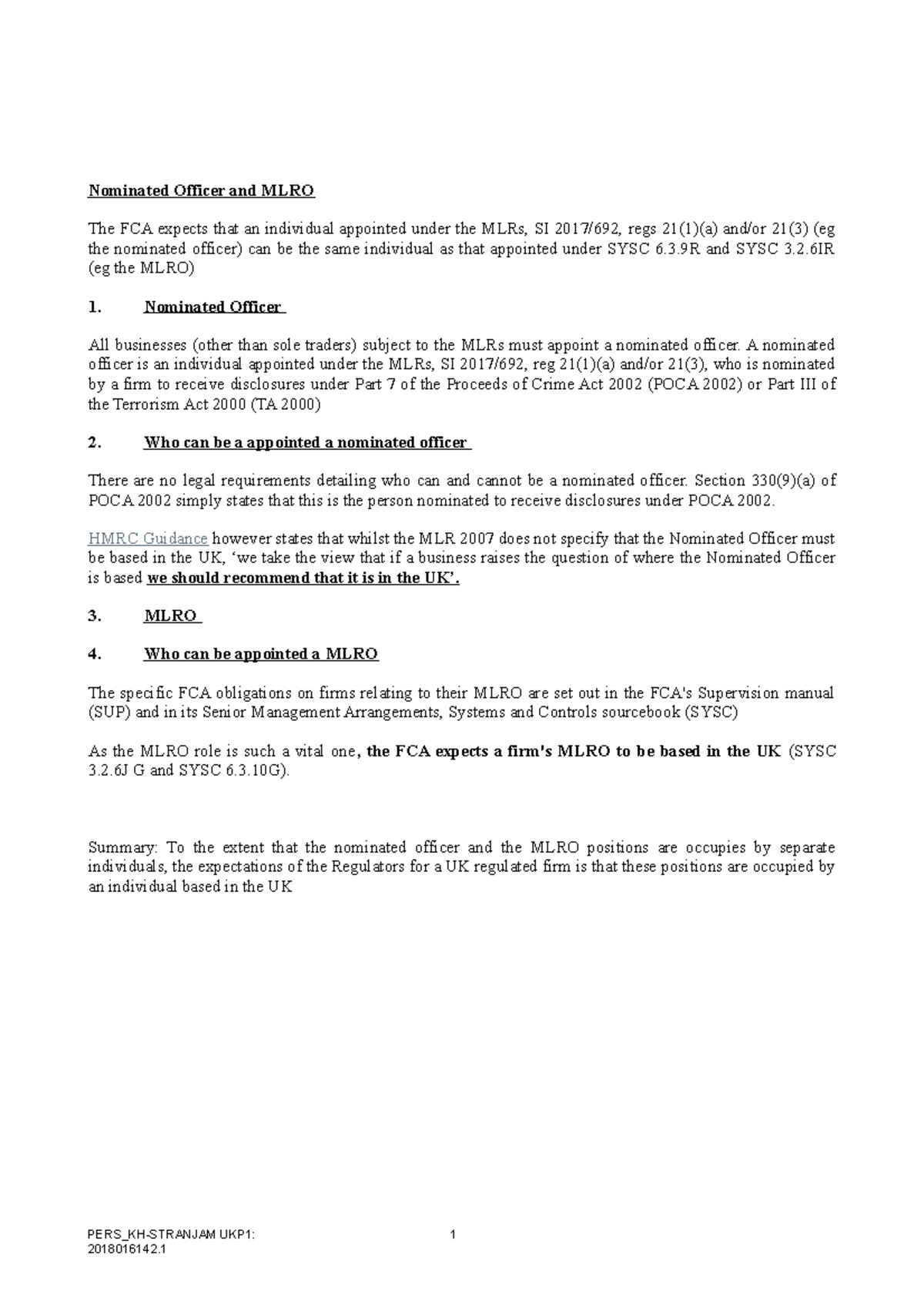 Nominated officer MLRO - Research(2018 016142 - Nominated Officer and ...