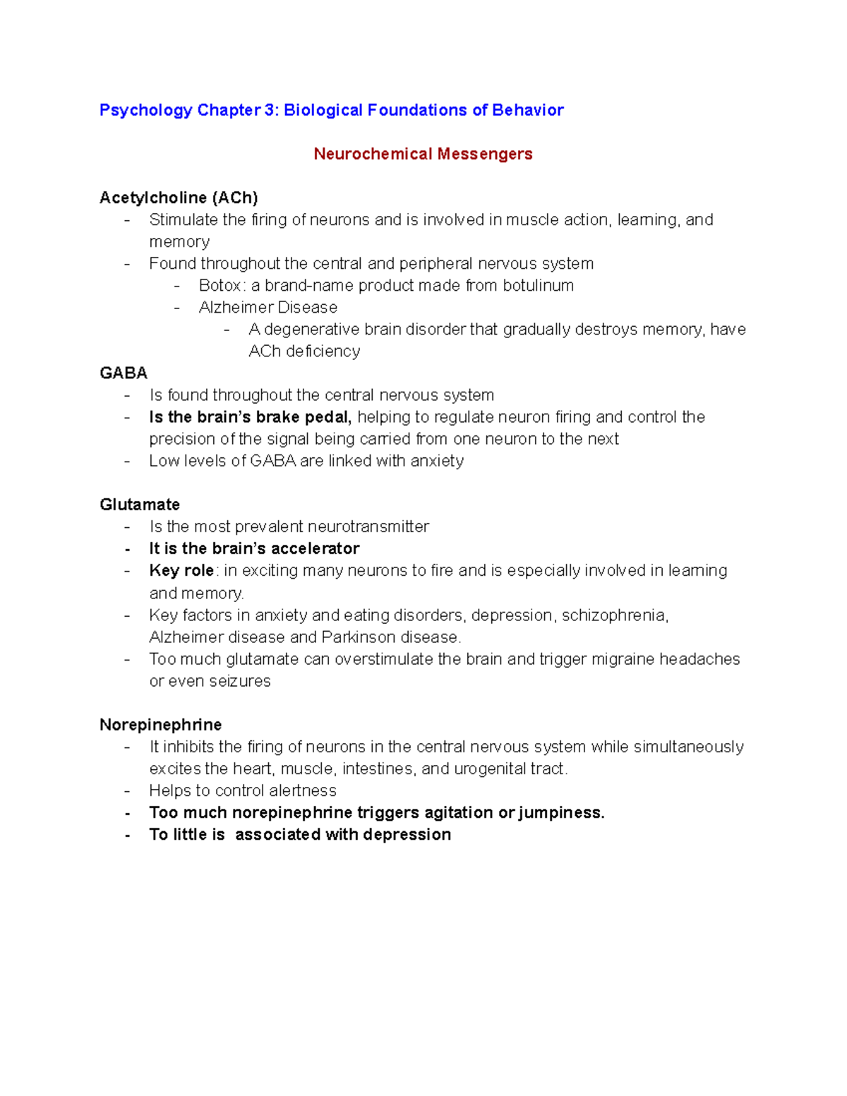Psychology Chapter 3.3 Neurochemical Messengers - Psychology Chapter 3 ...