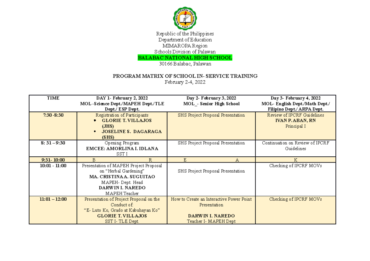 Inset matrix feb 2 42022 - Republic of the Philippines Department of ...
