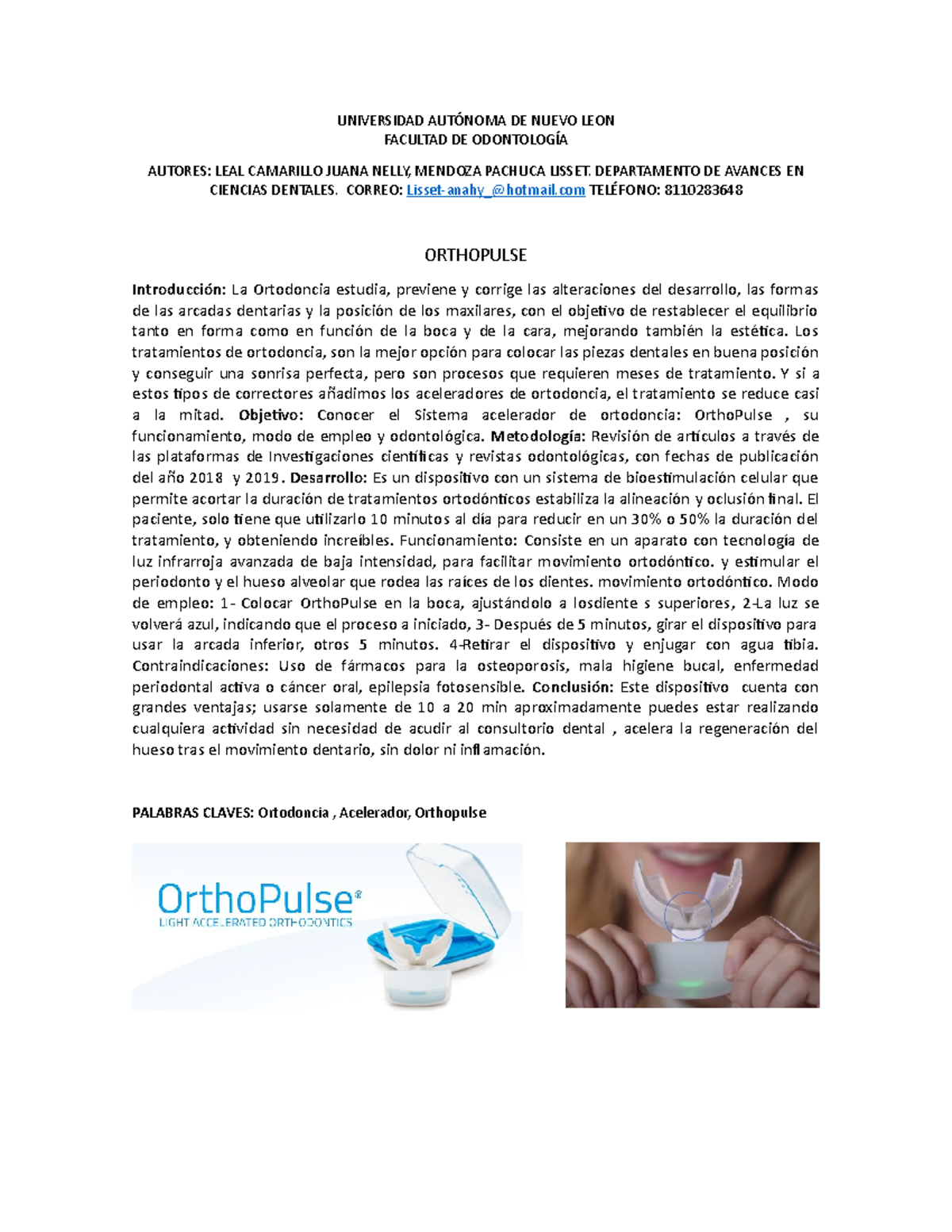 Resumen Orthopulse inovacion dental UANL FO - UNIVERSIDAD AUTÓNOMA DE ...