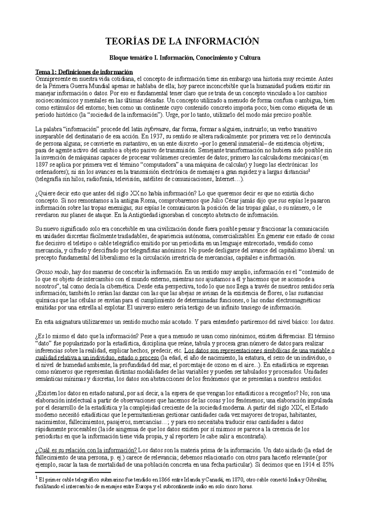 Definición de la información Tema 1 Teria de la información - TEORÍAS ...