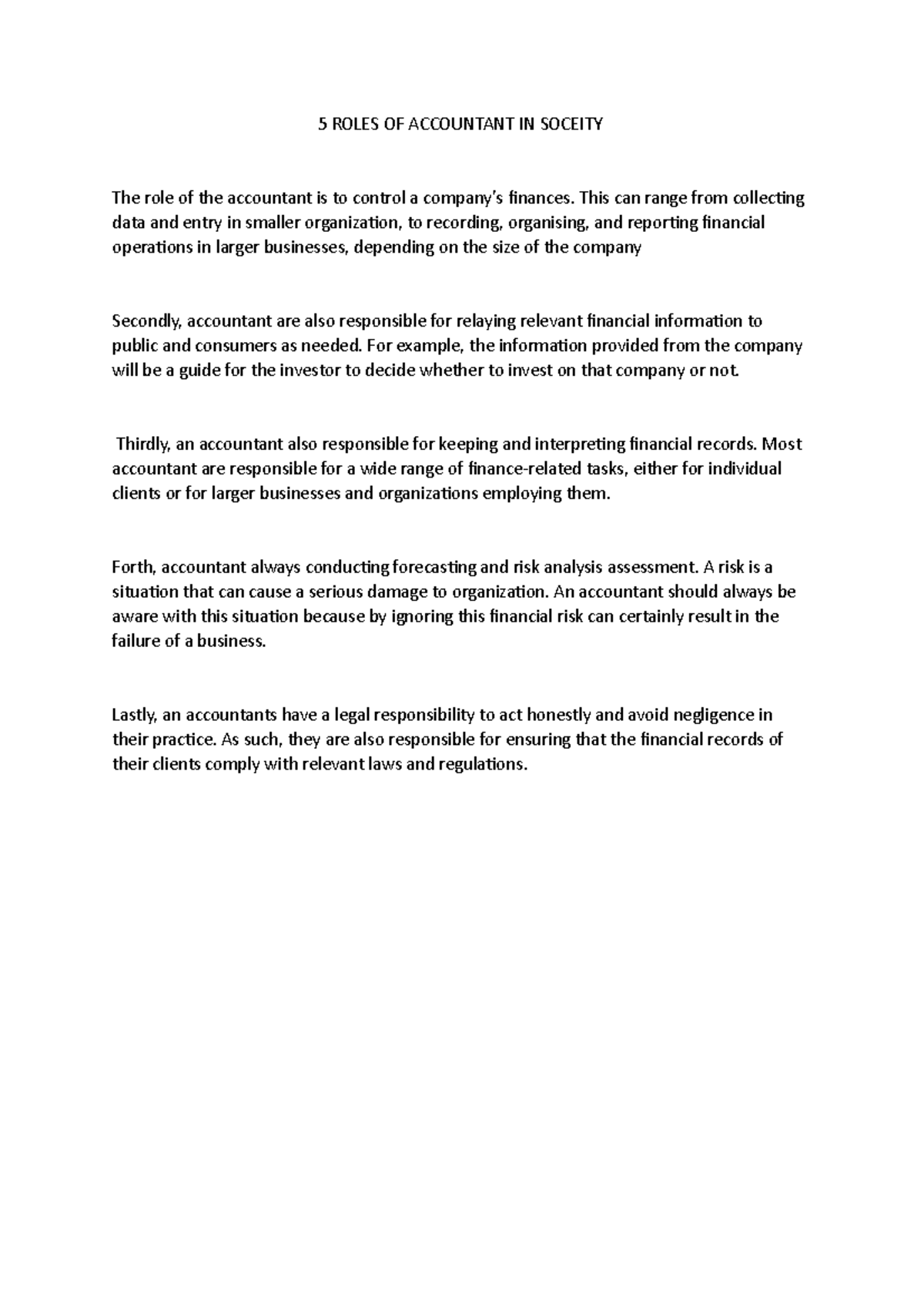 5 Roles OF Accountant IN Soceity - 5 ROLES OF ACCOUNTANT IN SOCEITY The ...