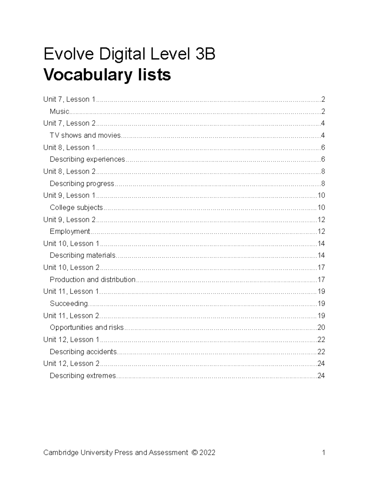 Evolve Digital Level 3B Vocabulary lists - Evolve Digital Level 3B Unit 7, Lesson - Studocu