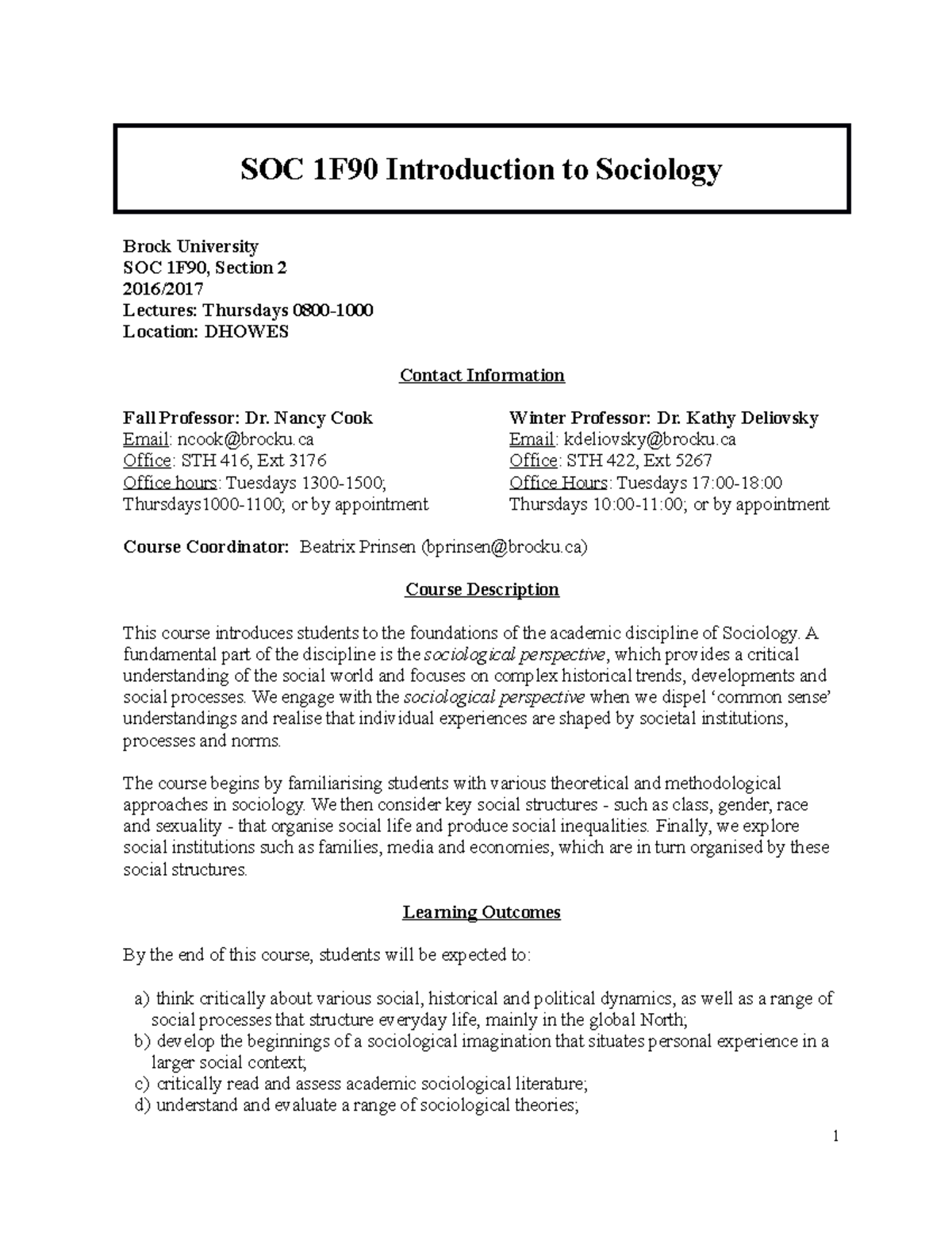 SOC 1F90 Introduction to Sociology Syllabus - SOC 1F90 Introduction to ...