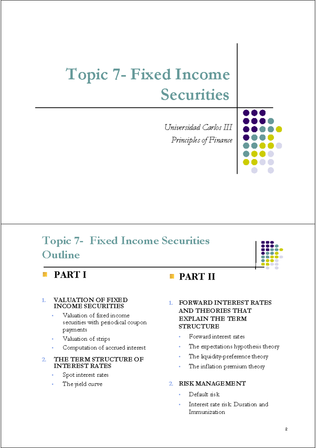 Topic 7 Fixed Income - finance - Topic 7Topic 7- Fixed IncomeFixed ...